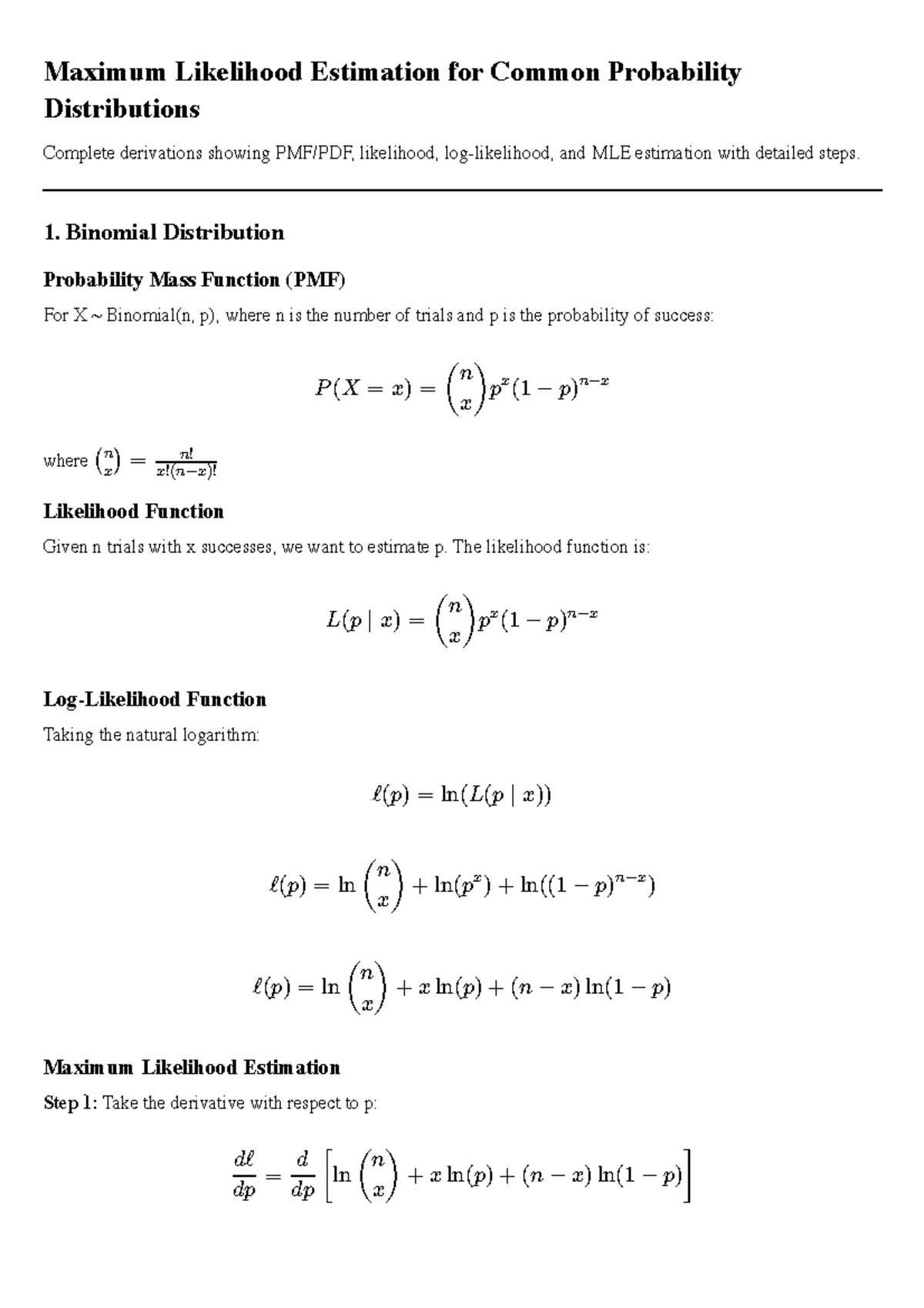 Probability Distributions MLE Derivations and Results - Studeersnel