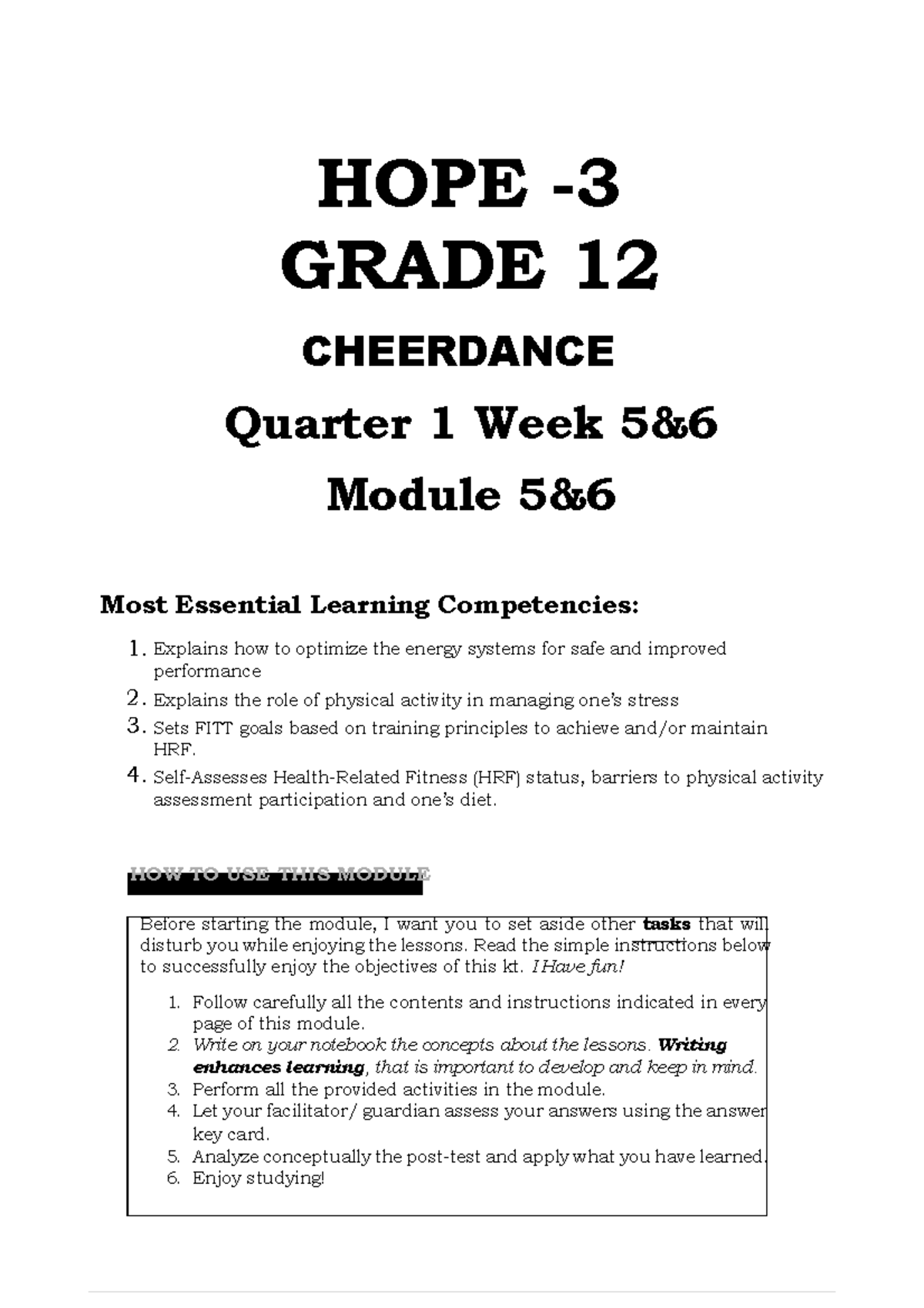 Hope-quarter-3-module-5-6 compress - HOPE - GRADE 12 CHEERDANCE Quarter ...