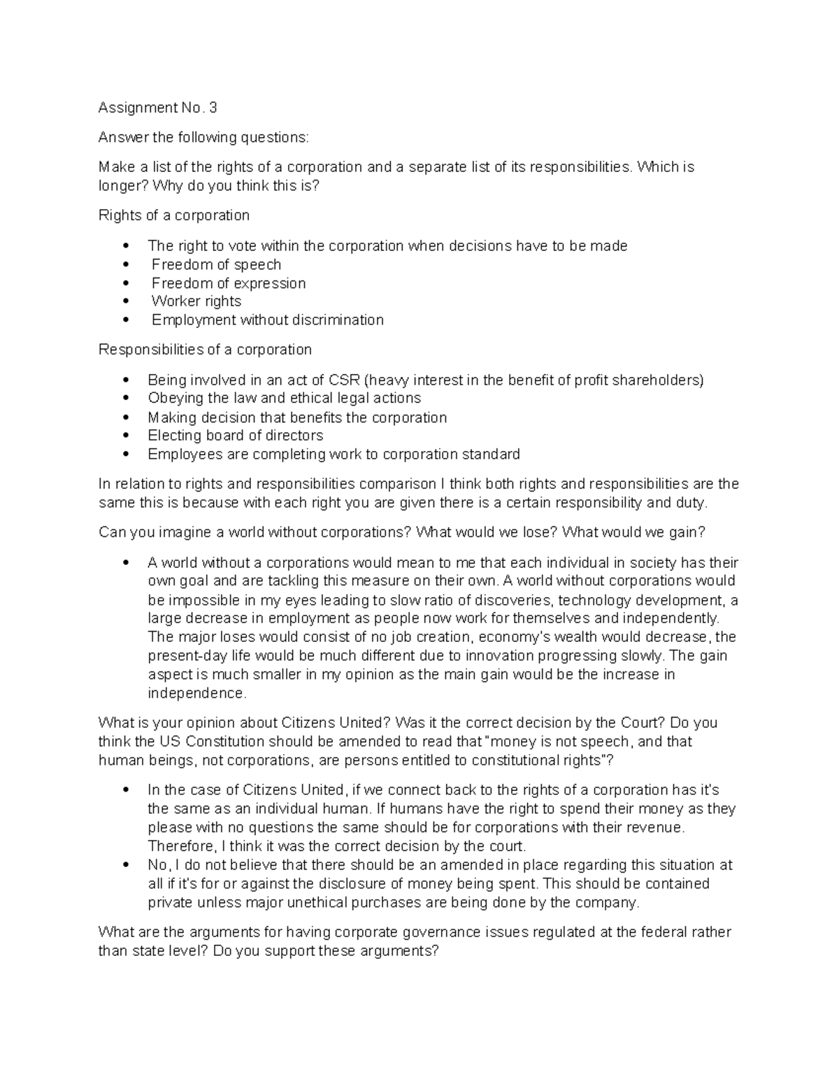 1 - 1 Ggcsr - 3 - Corporate Rights & Responsibilities Assignment - Studocu