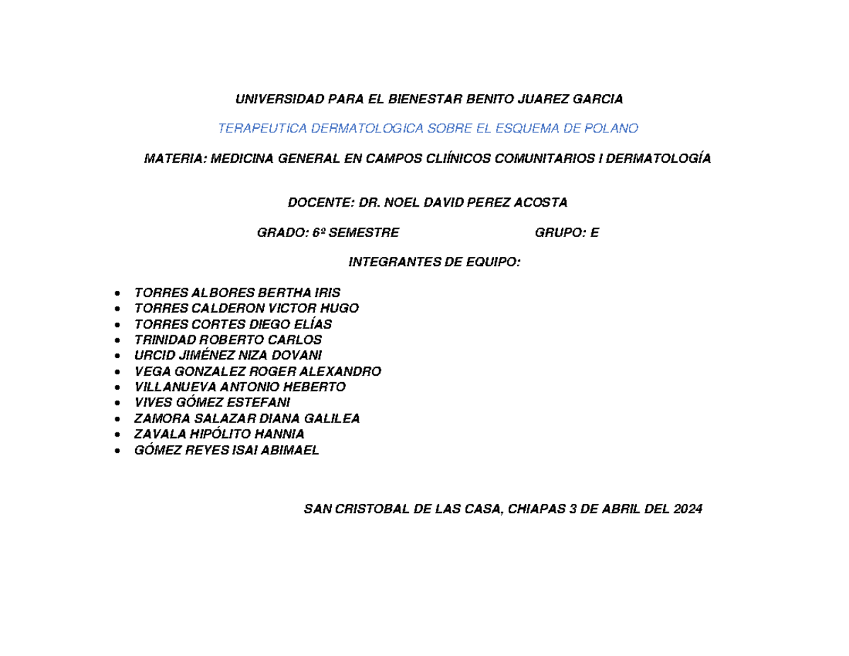 Terapéutica Dermatológica y Esquema de Polano - Medicina General I ...