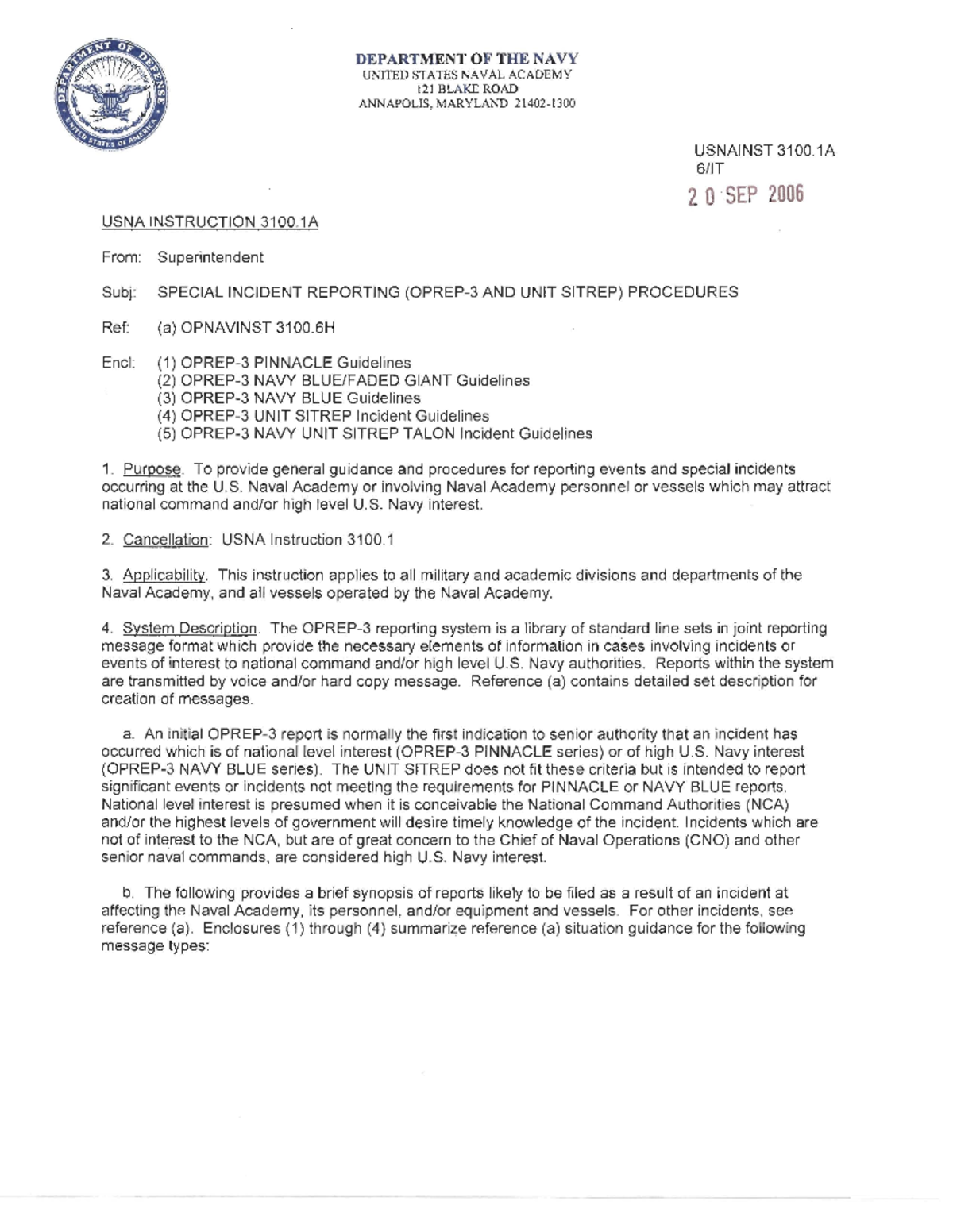 OPNAVINST 3100.6H Special Incident Reporting Guidelines (OPREP-3) - Studocu
