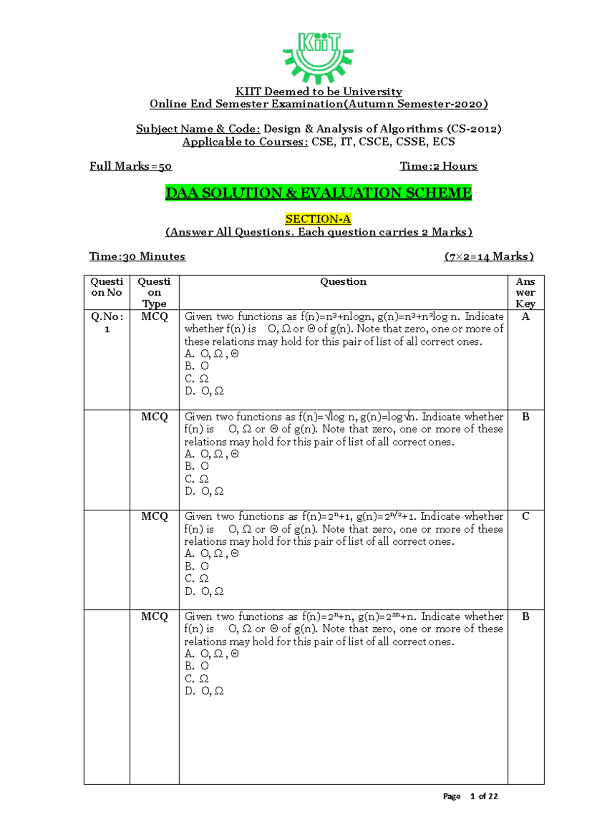 2020 DAA End Semester Exam Solutions - Autumn Session - Studocu