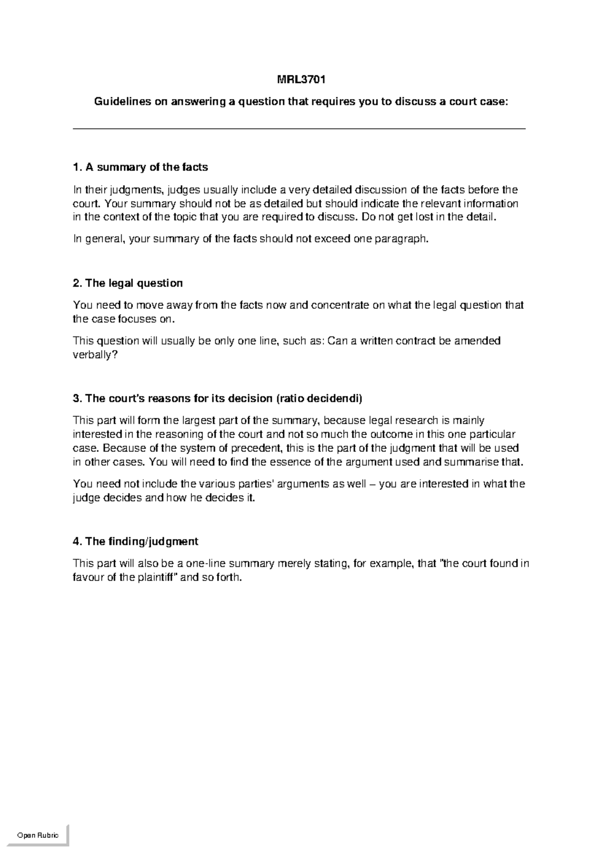 Guidelines for Discussing Court Cases - MRL Class Notes - Studocu