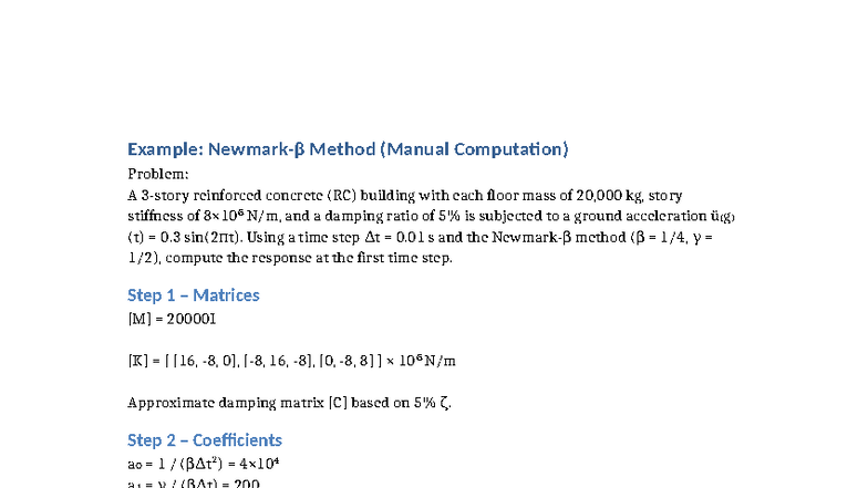 Newmark Beta Method Manual Computation for RC Building Analysis - Studocu