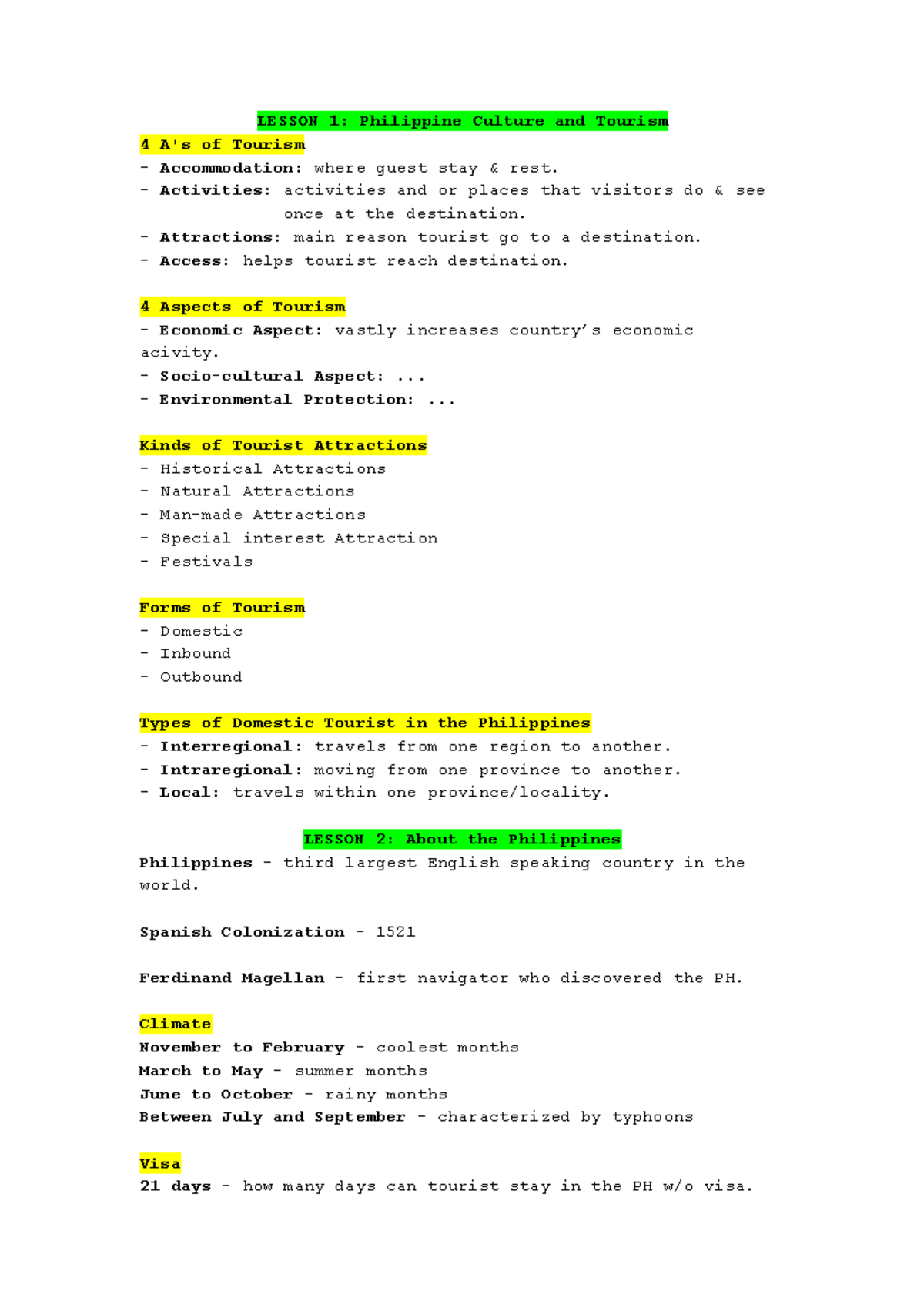 PTGC Reviewer - LESSON 1: Philippine Culture and Tourism 4 A's of ...