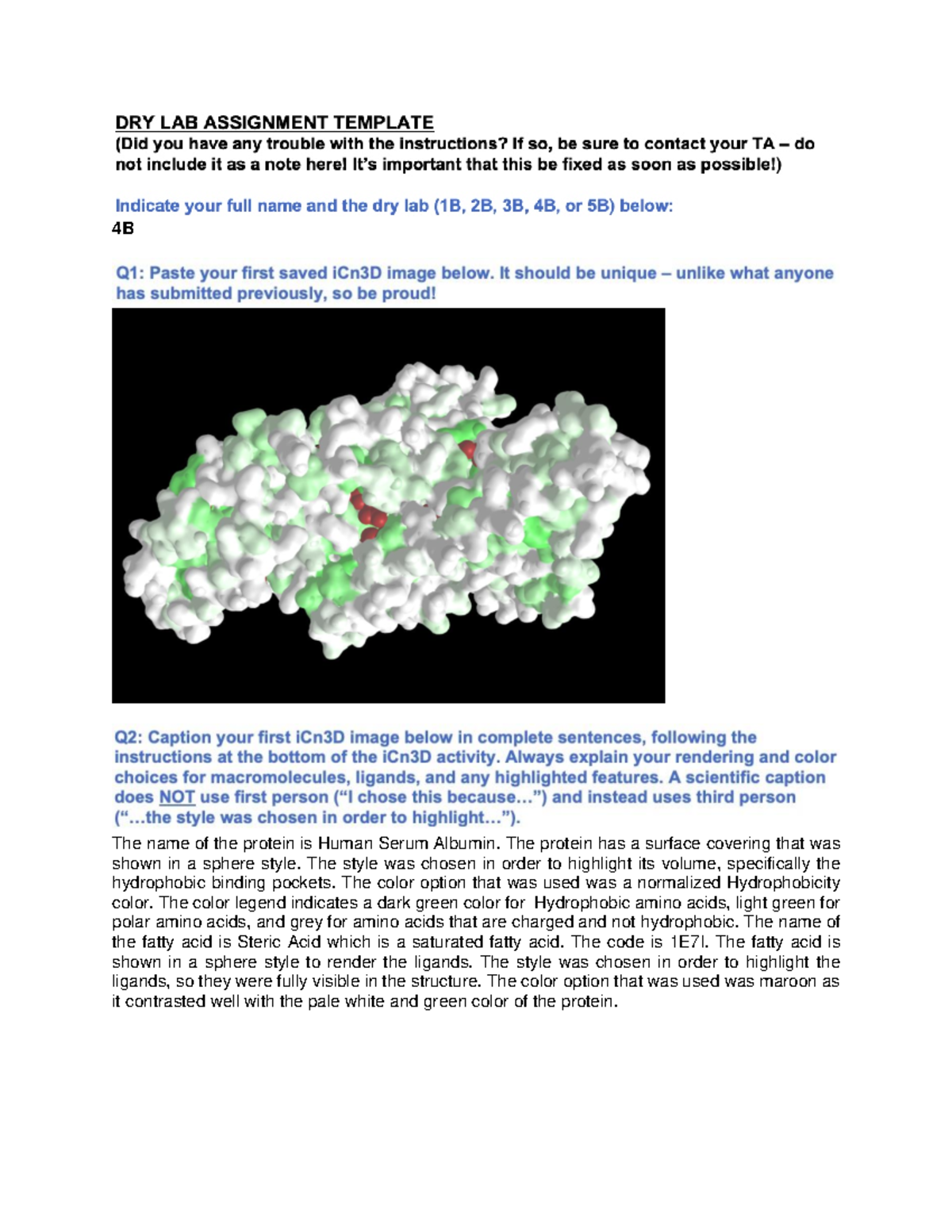 4B - Dry Lab Assignment on Human Serum Albumin and Steric Acid - Studocu