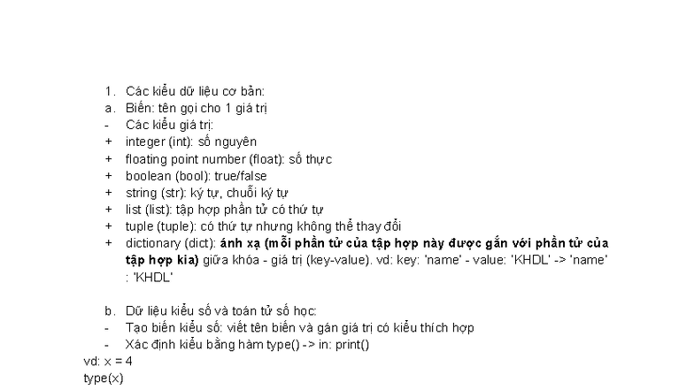 KHDL: Giới thiệu về Các Kiểu Dữ Liệu và Cấu Trúc Trong Python - Studocu