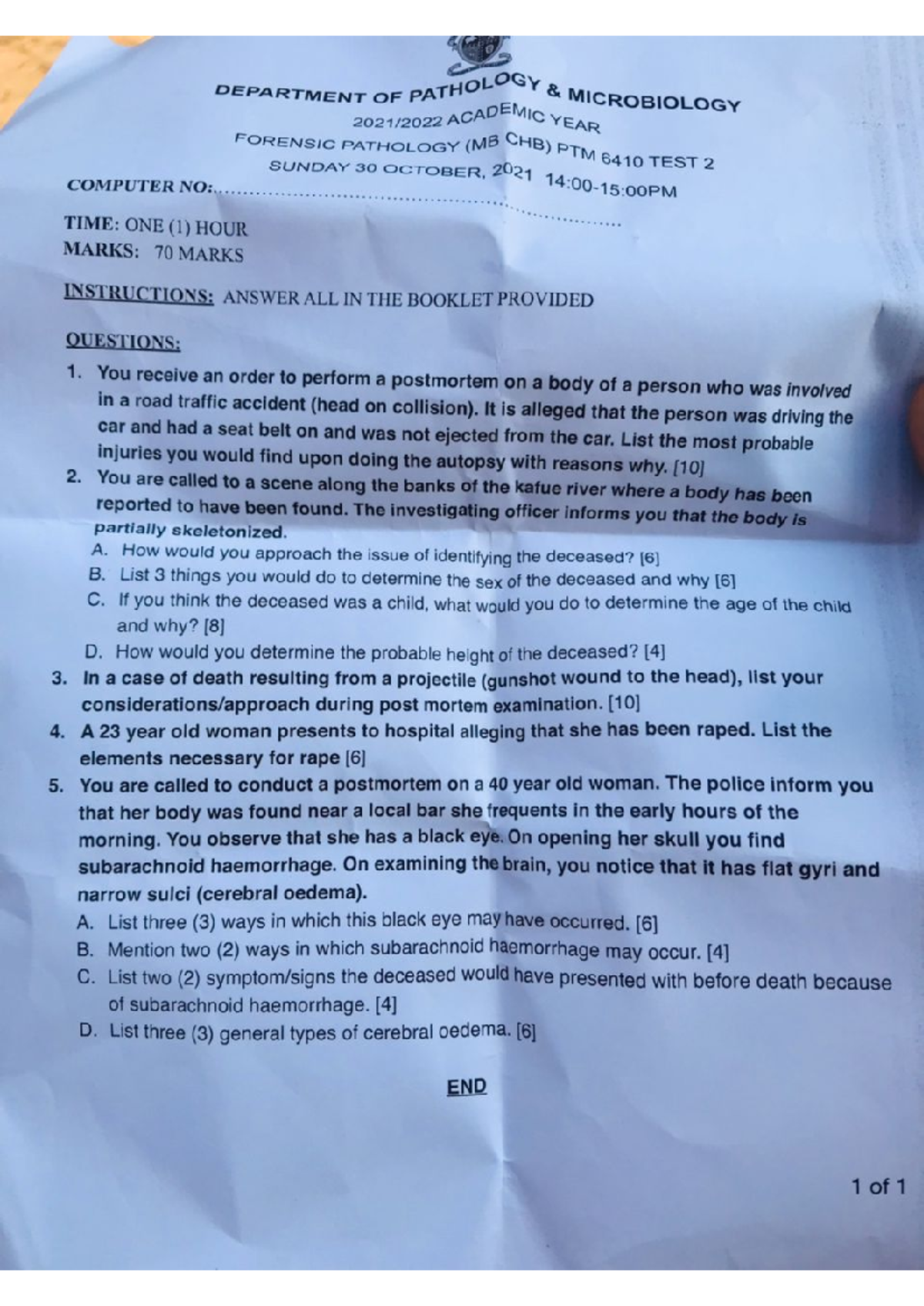 Forensic Pathology (MB ChB) PTM 6410 Test 2 Revision Notes - Studocu