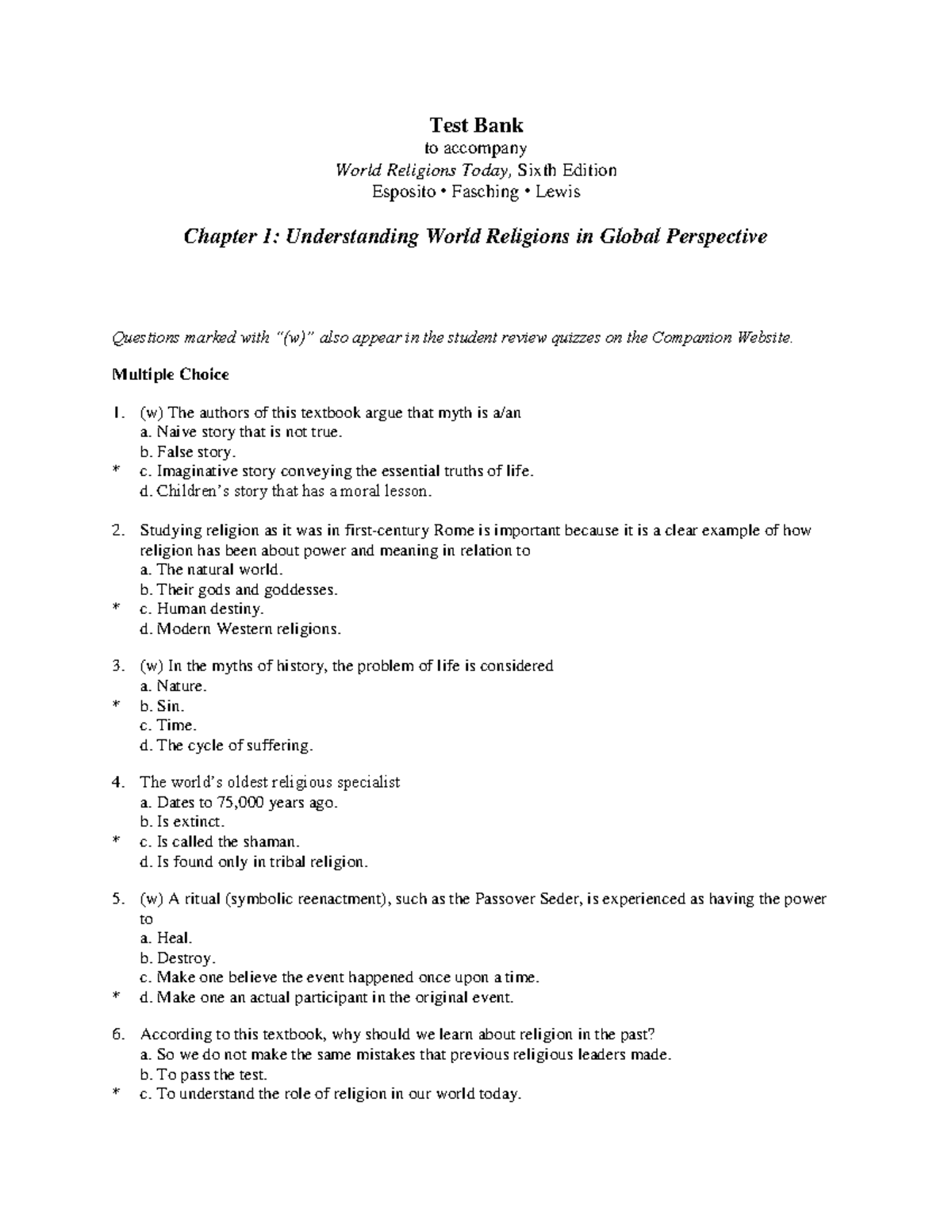 2273 - Test Bank for World Religions Today, Ch 1 Overview & Analysis ...