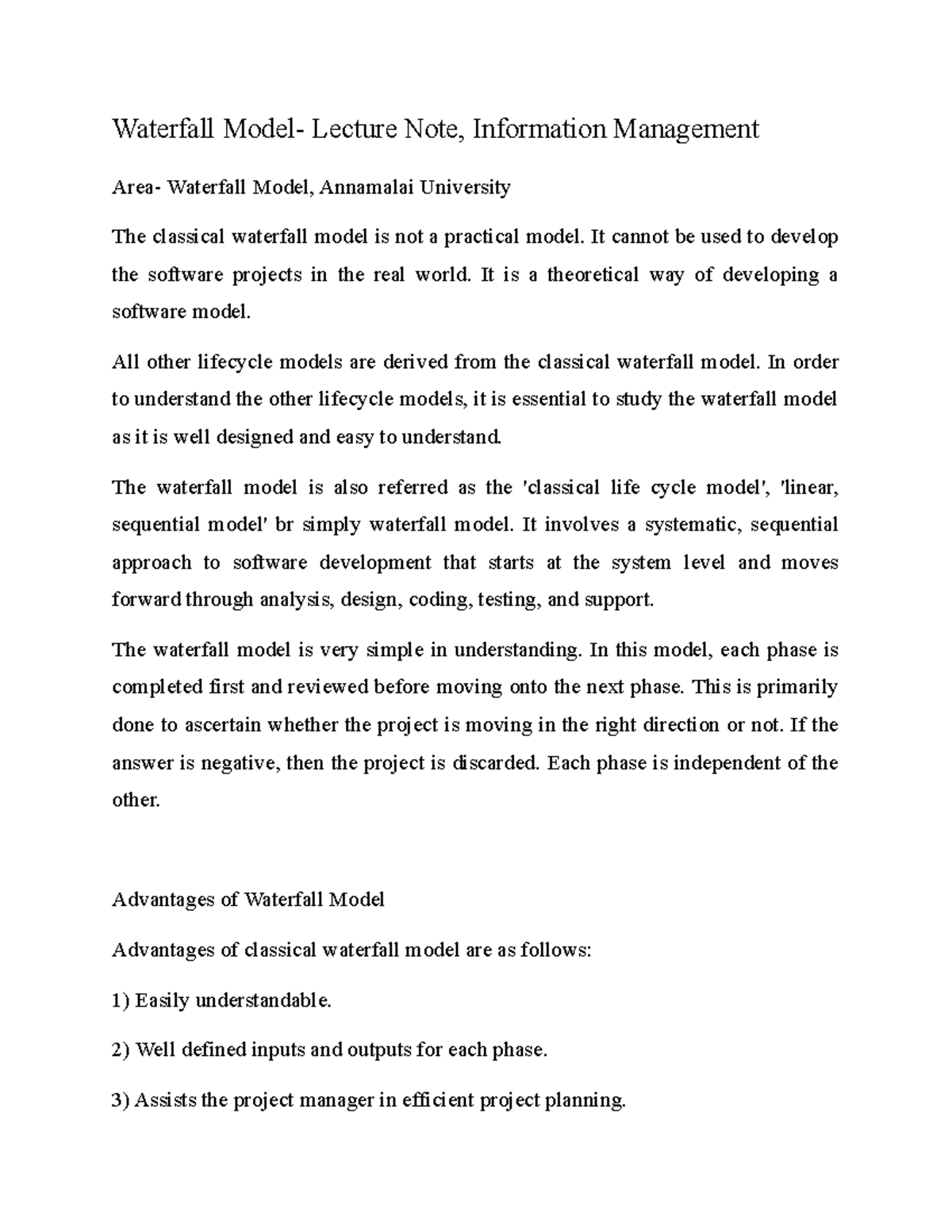Waterfall Model - Its useful for examination. - Waterfall Model ...
