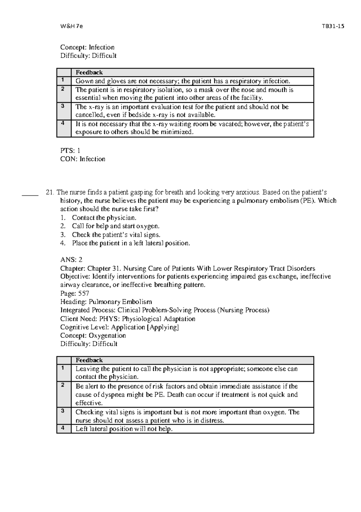 Biology 2241 645: Infection & Pulmonary Embolism Quiz Notes - Studocu