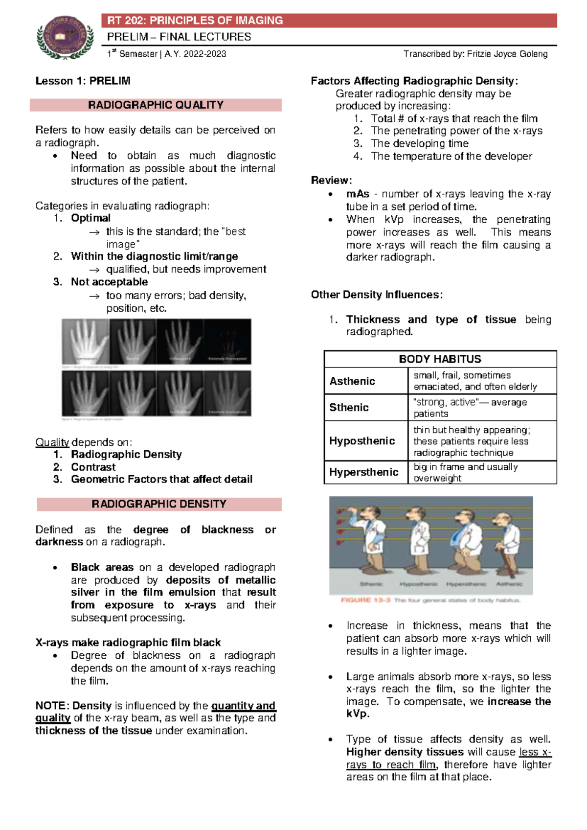 Principles of Imaging - RadTech: PRELIM and MIDTERM Lectures - Studocu