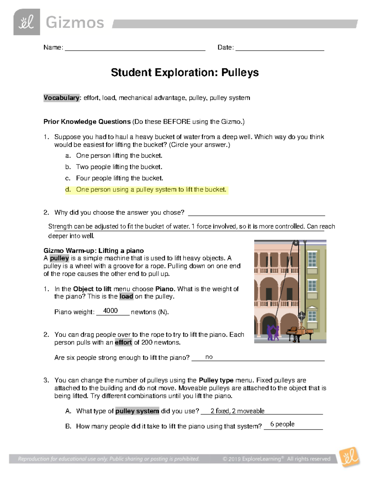 Exploring Pulleys: Student Exploration & Gizmo Activity (2019) - Studocu