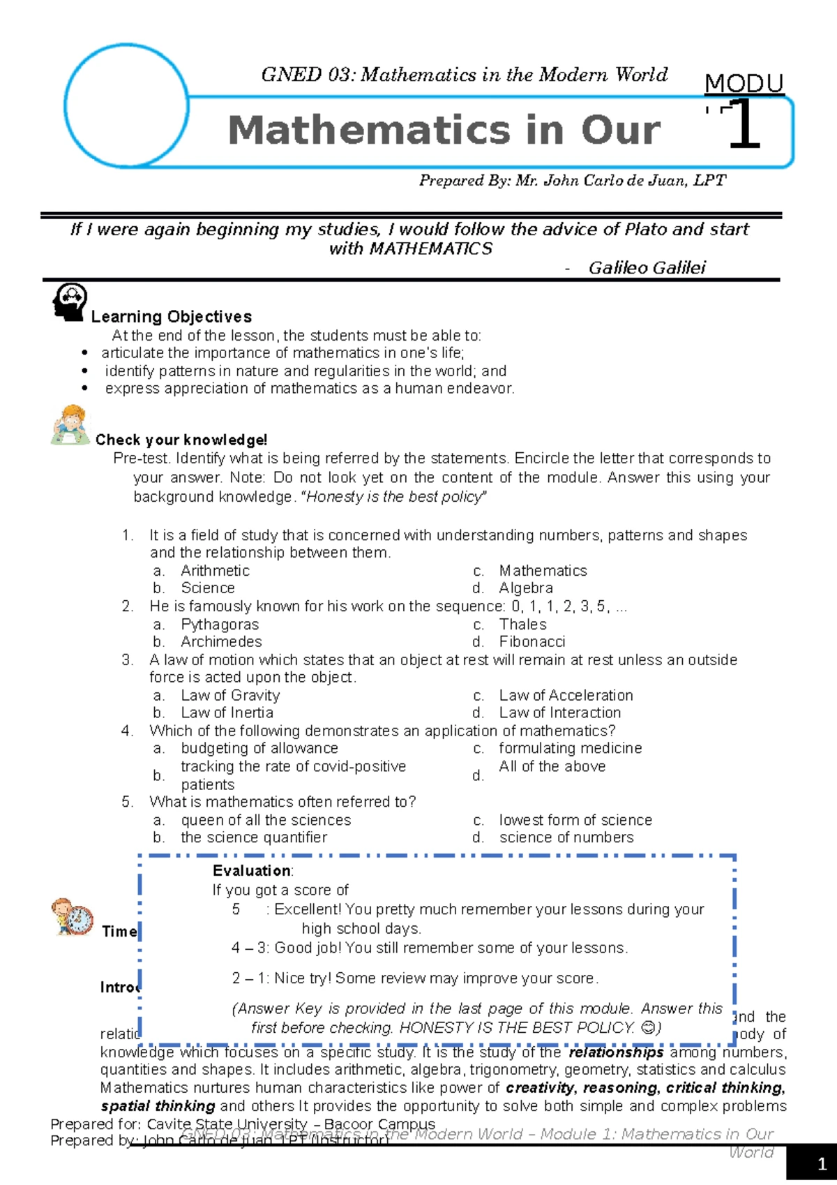 Pmdas and Gmdas rule Lesson Exemplar - Learning Area MATHEMATICS ...