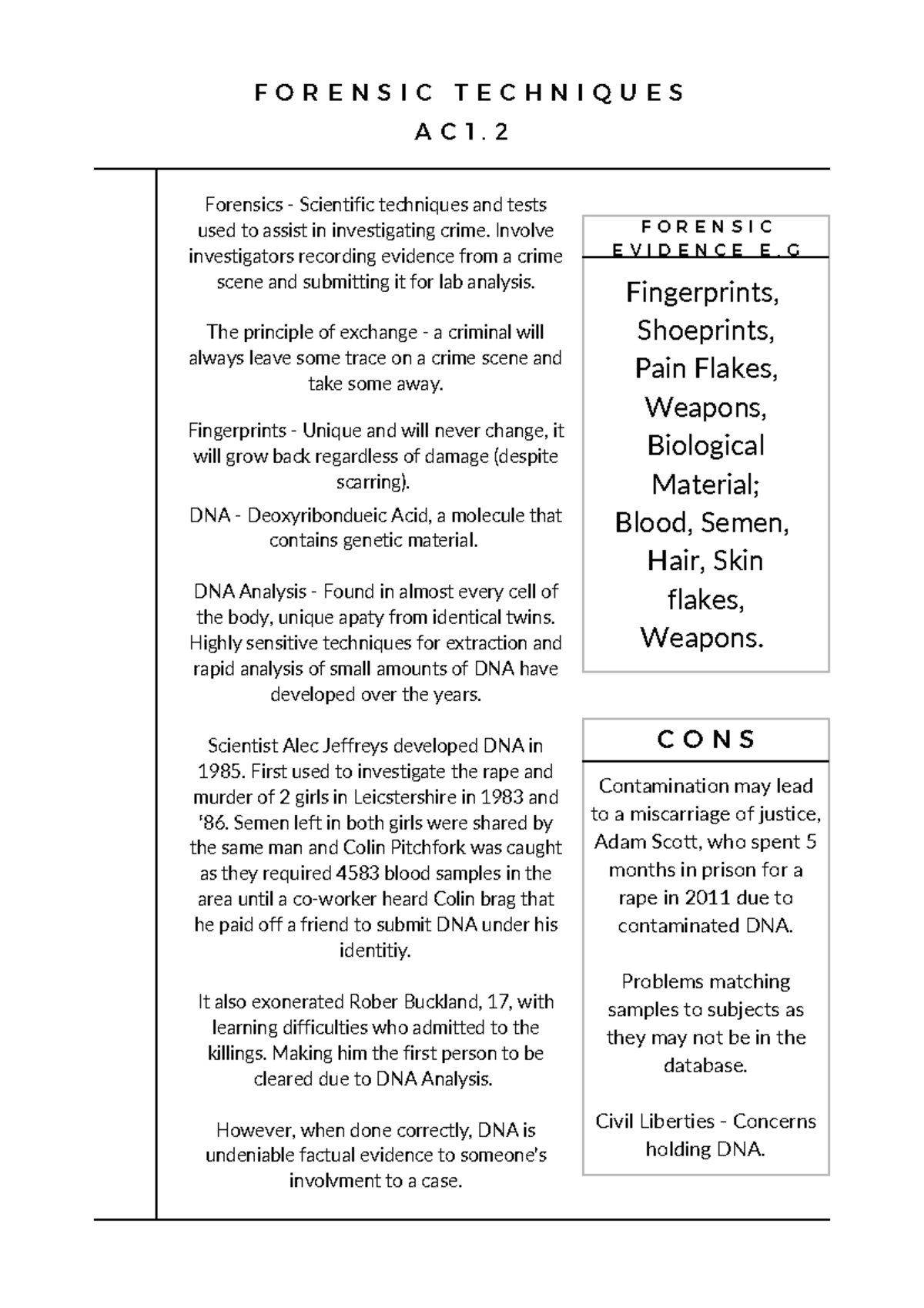 Ac1.2 notes unit 3 - A C 1. 2 Forensics - Scientific techniques and ...
