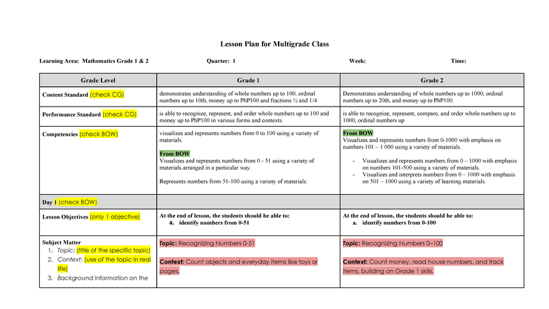 MTG SIR ALDO Lesson Plan: Math for Multigrade Class (Grade 1-2) - Studocu