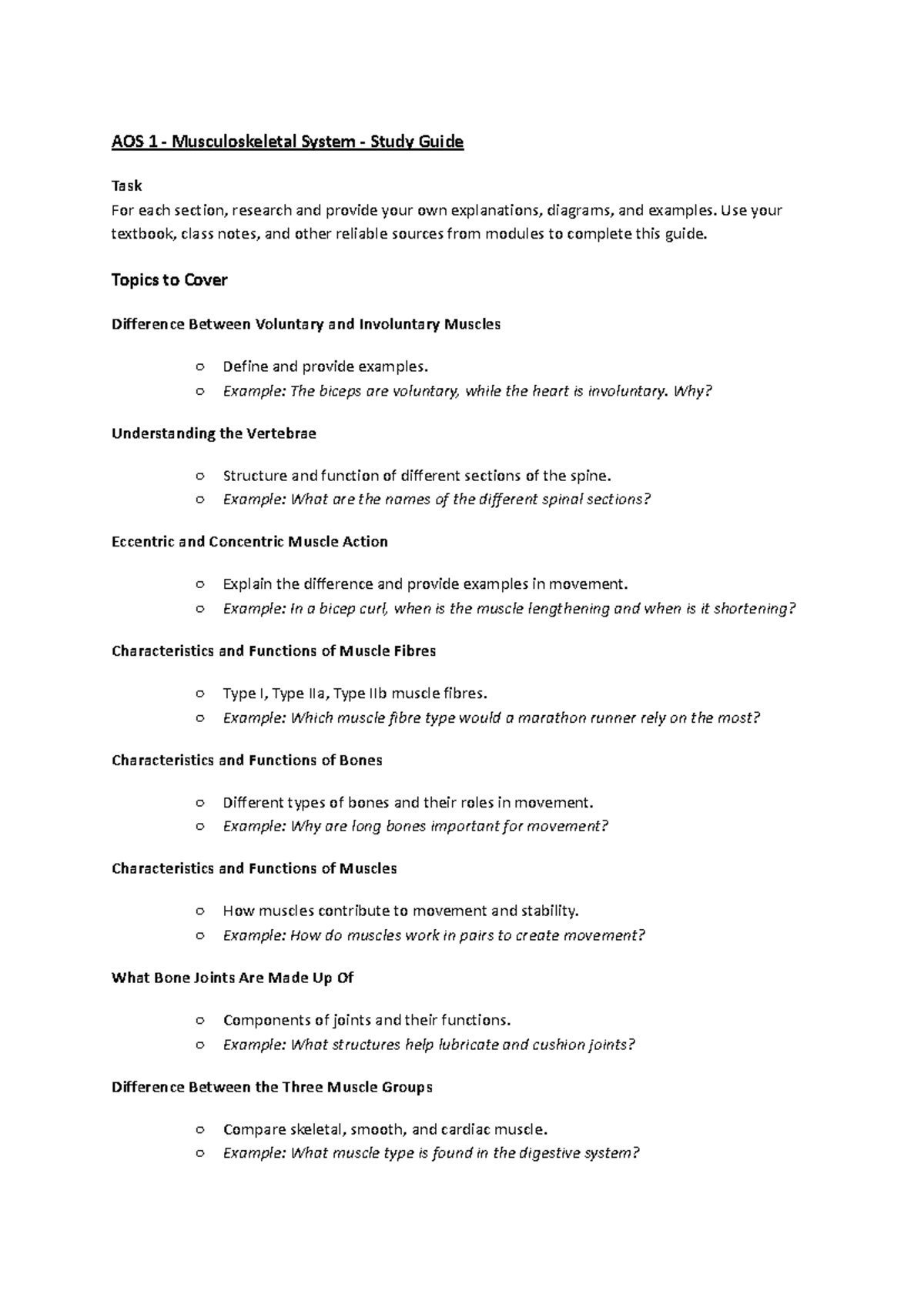 AOS 1 - Musculoskeletal System - Study Guide - Use your textbook, class ...