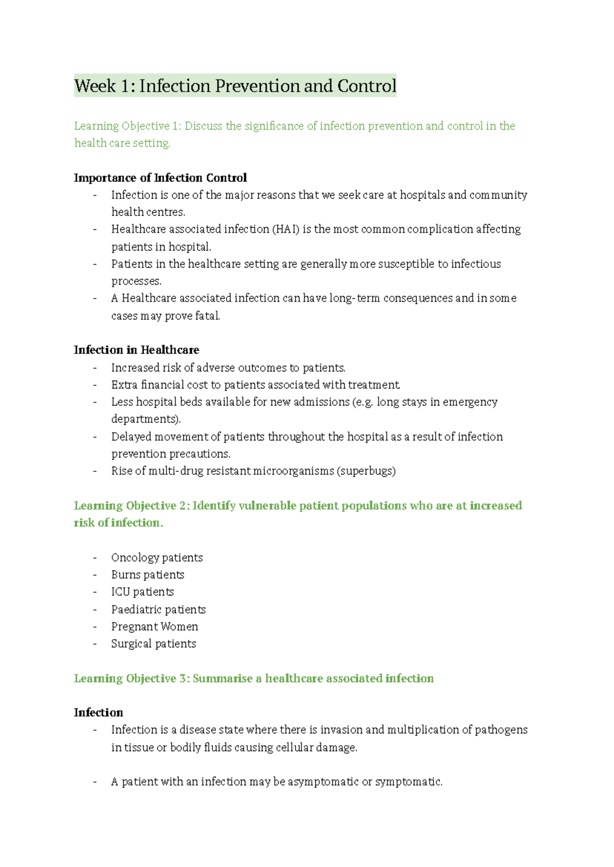 [NUR1112: NURSING] Week 1: Infection Prevention and Control - Week 1 ...