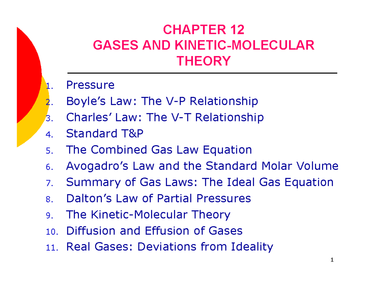 CHAPTER 12 GASES AND GAS LAWS: Key Concepts and Equations - Studocu