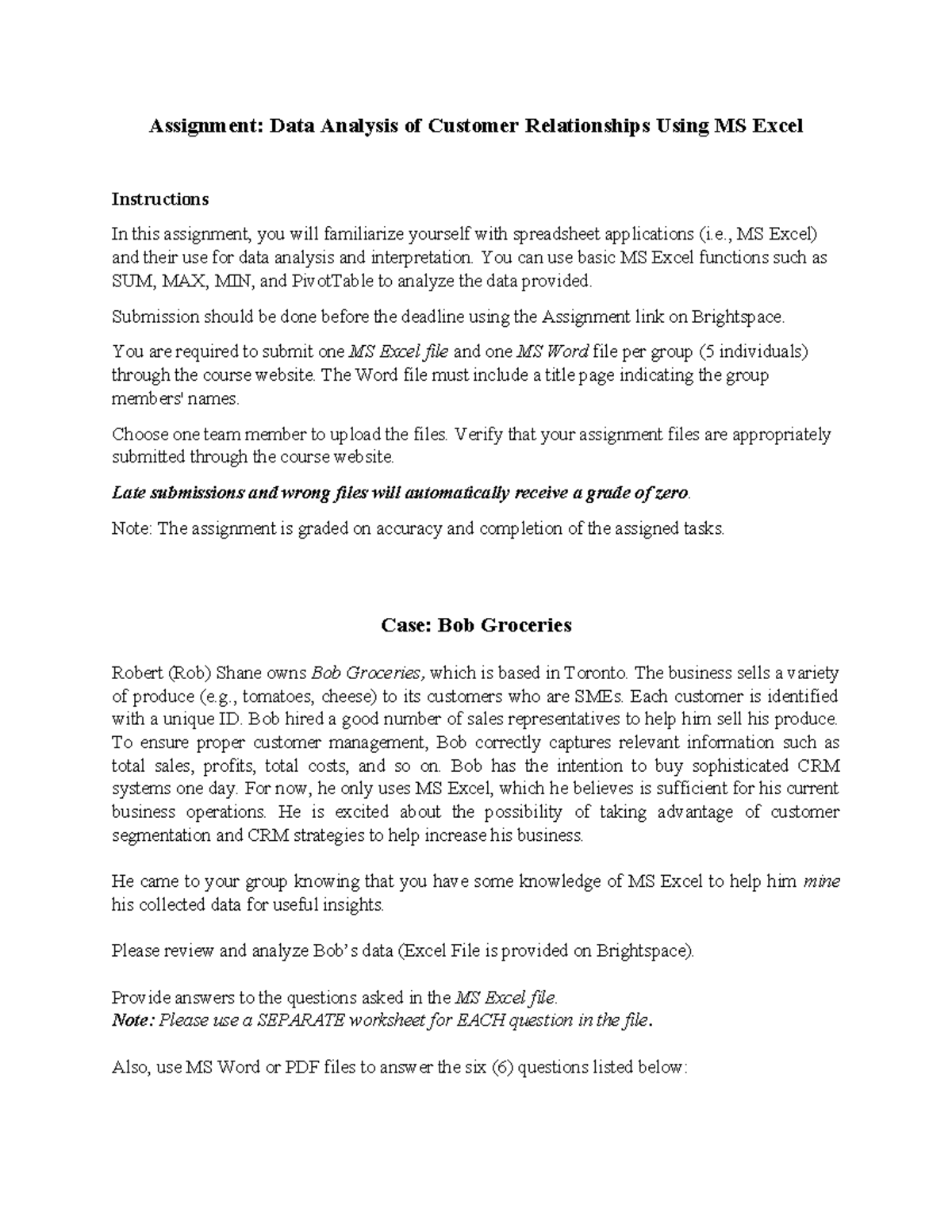 Group Project: Data Analysis of Customer Relationships (MS Excel) - Studocu