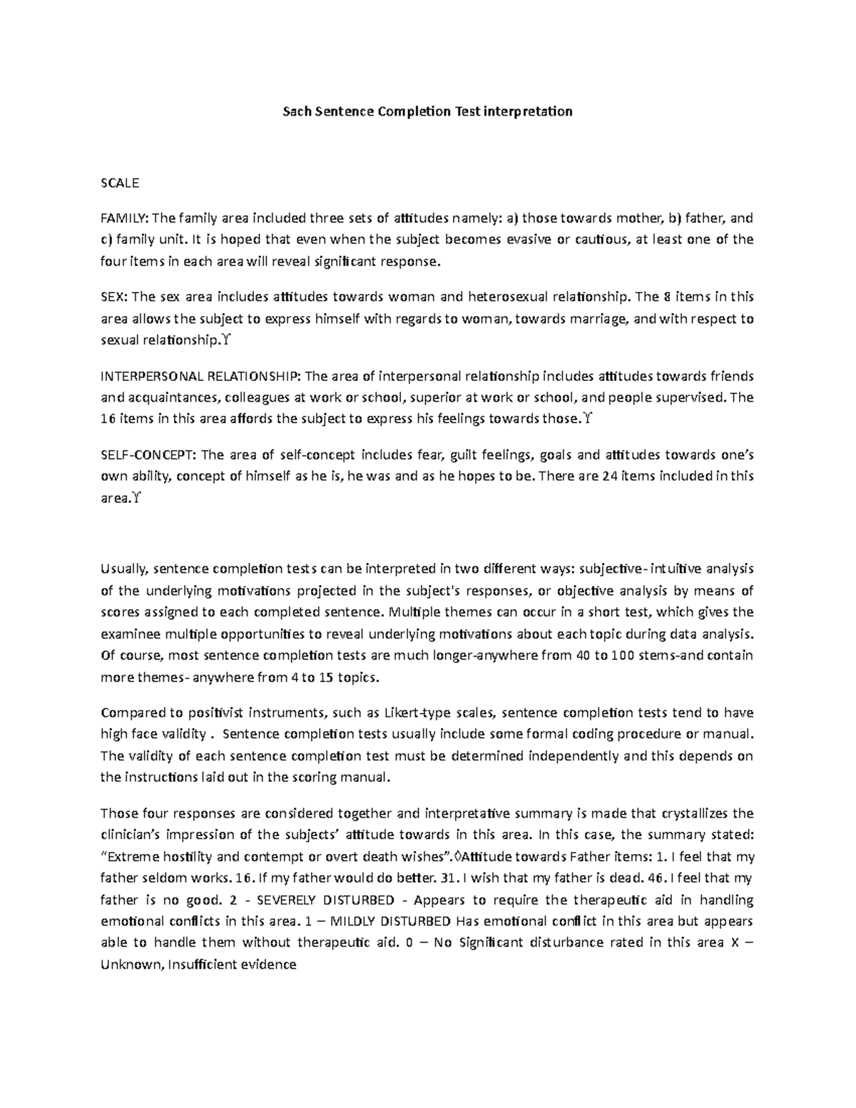 Sach Sentence Completion Test Interpretation Guide - Studocu