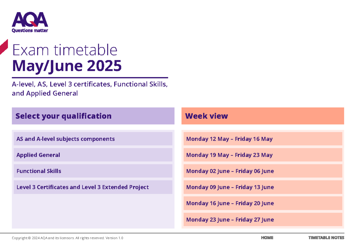 Exam Timetable 2025 AS & Level 3 Certificates Overview - Studocu