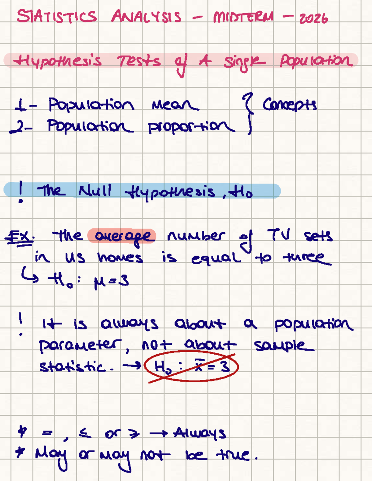 STATISTICS ANALYSIS MIDTERM 2026: Hypothesis Testing Concepts - Studocu