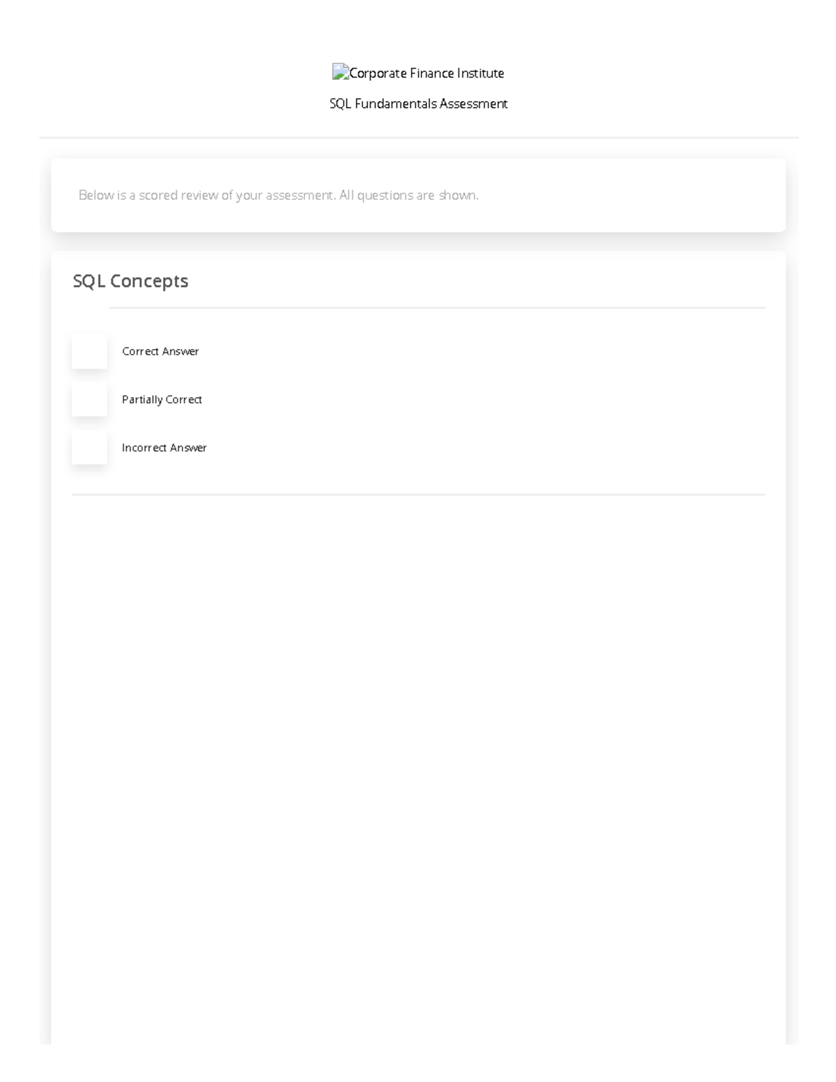 SQL Fundamentals Assessment Review - Corporate Finance Institute - Studocu