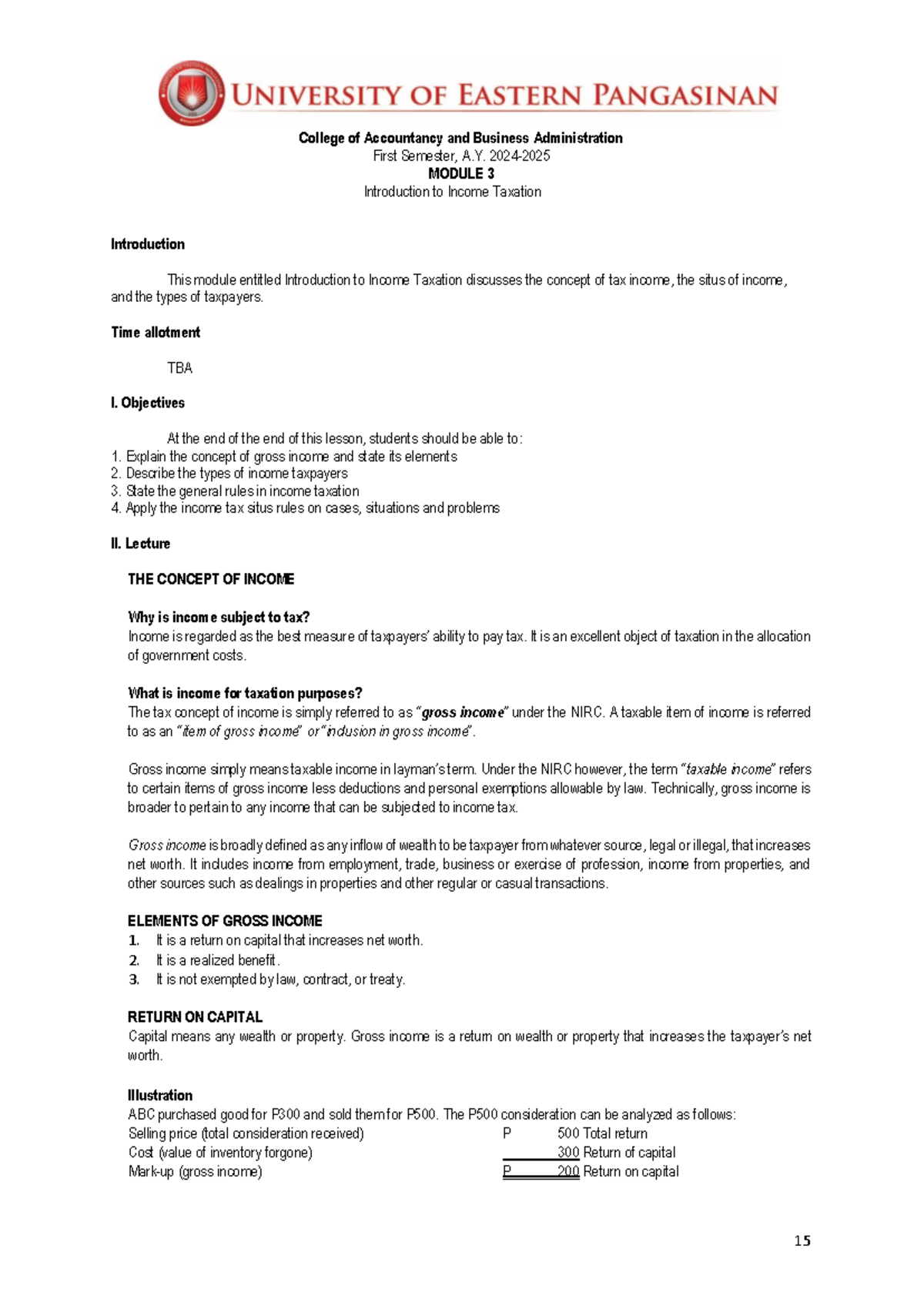 Module 3 Introduction to Income Taxation - College of Accountancy and ...