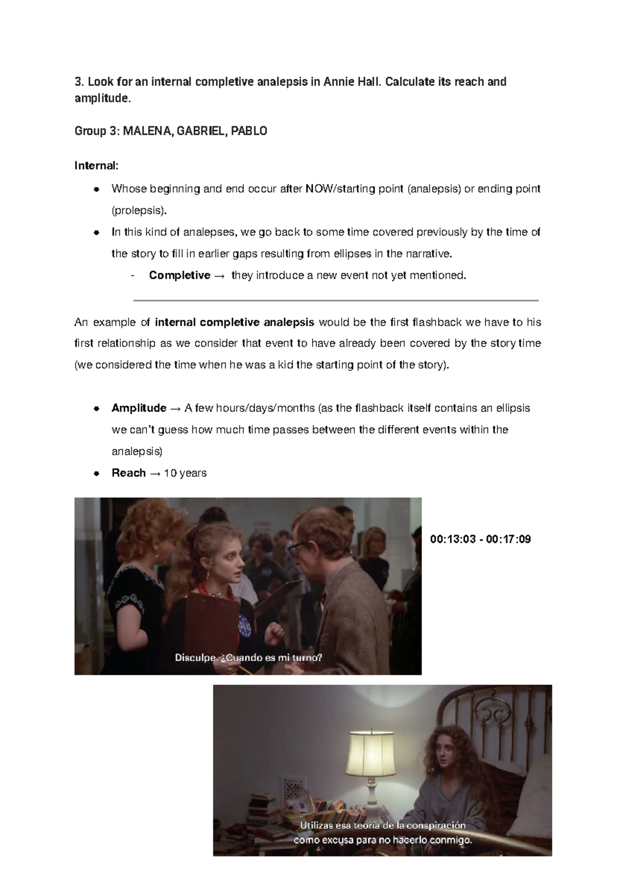 Group 3 Seminar 9: Internal Completive Analepsis in Annie Hall - Studocu