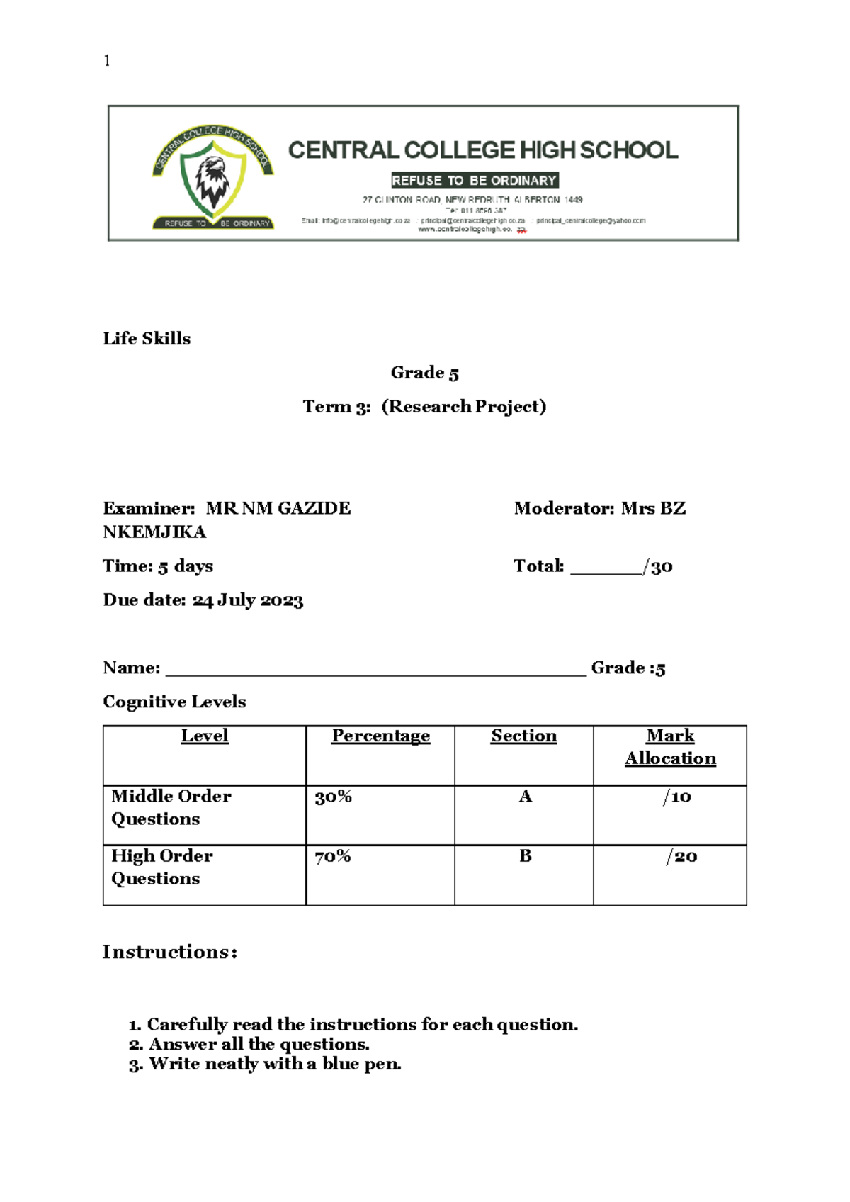 Life Skills Grade 5 Term 3: Research Project on Festivals & Customs ...
