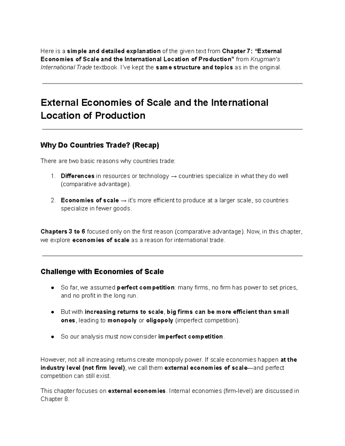 Chapter 7: External Economies of Scale & International Trade (INTL 101 ...