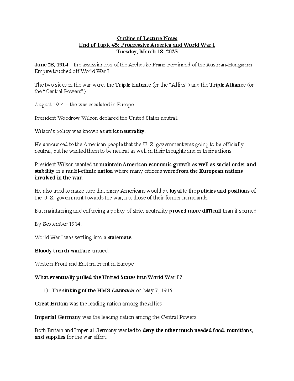 U.S. History Lecture on WWI Entry: Lusitania & Zimmermann Telegram ...