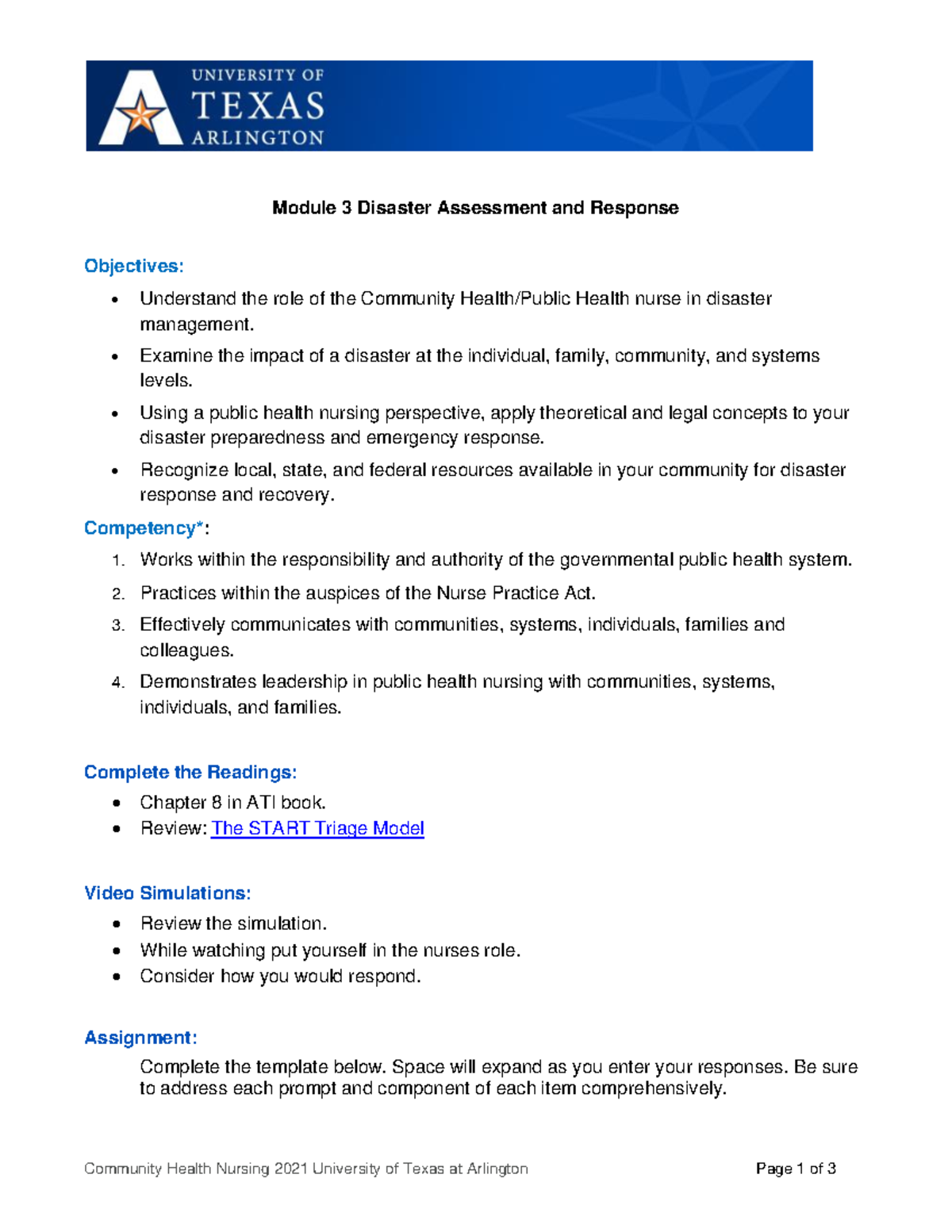 Mod 3 - Week 3 assignment - Community Health Nursing 2021 University of ...