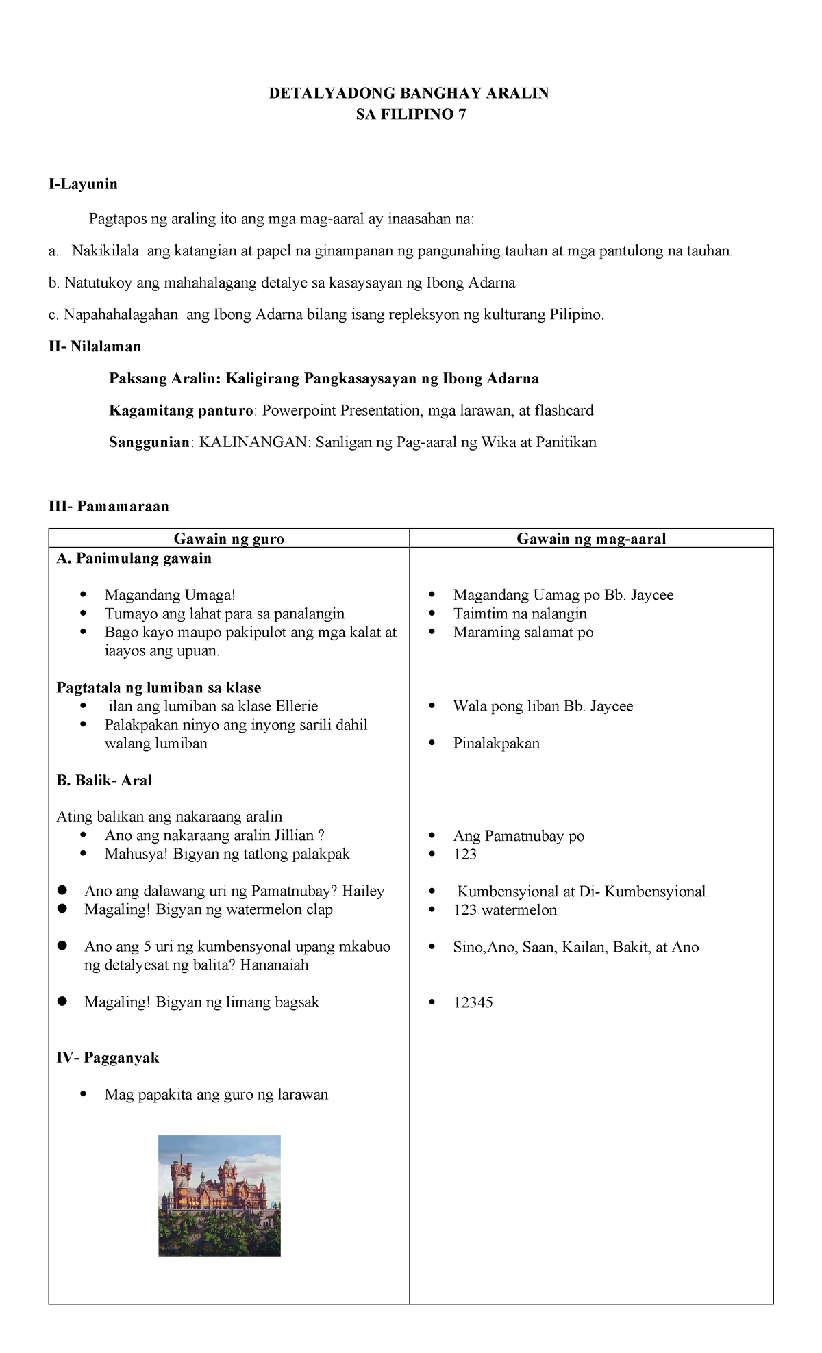 Grade 7 Filipino Lesson Plan: Pag-aaral sa Ibong Adarna - Studocu