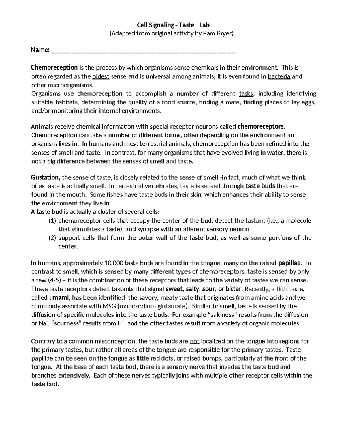 Cell Signaling: Taste Lab Experiment Analysis (Bio 101) - Studocu