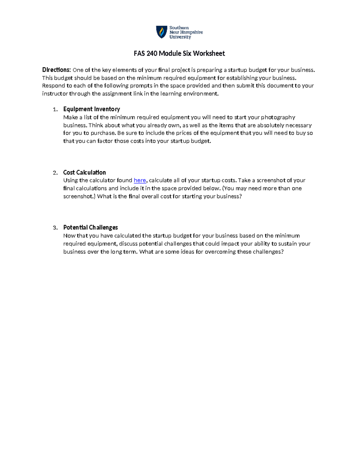 FAS 240 Module Six Worksheet - FAS 240 Module Six Worksheet Directions ...