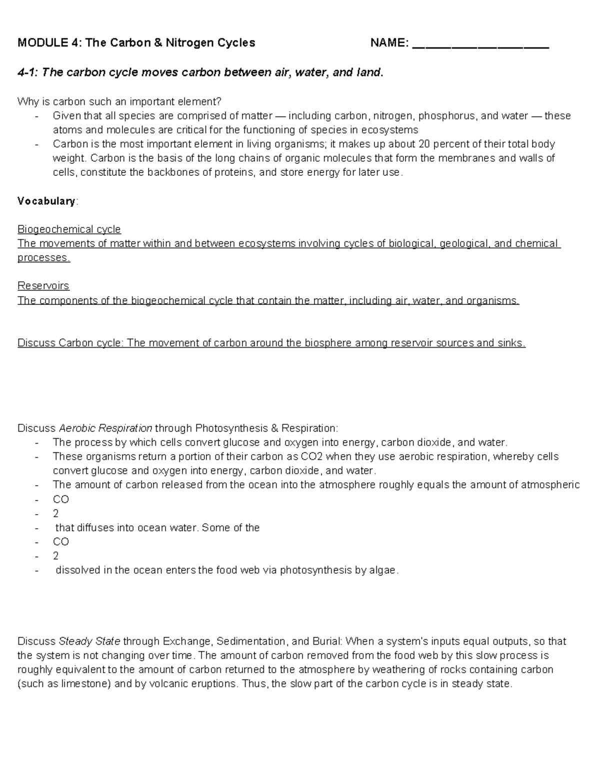 Unit 1 - Module 4: The Carbon and Nitrogen Cycles Study Notes - Studocu