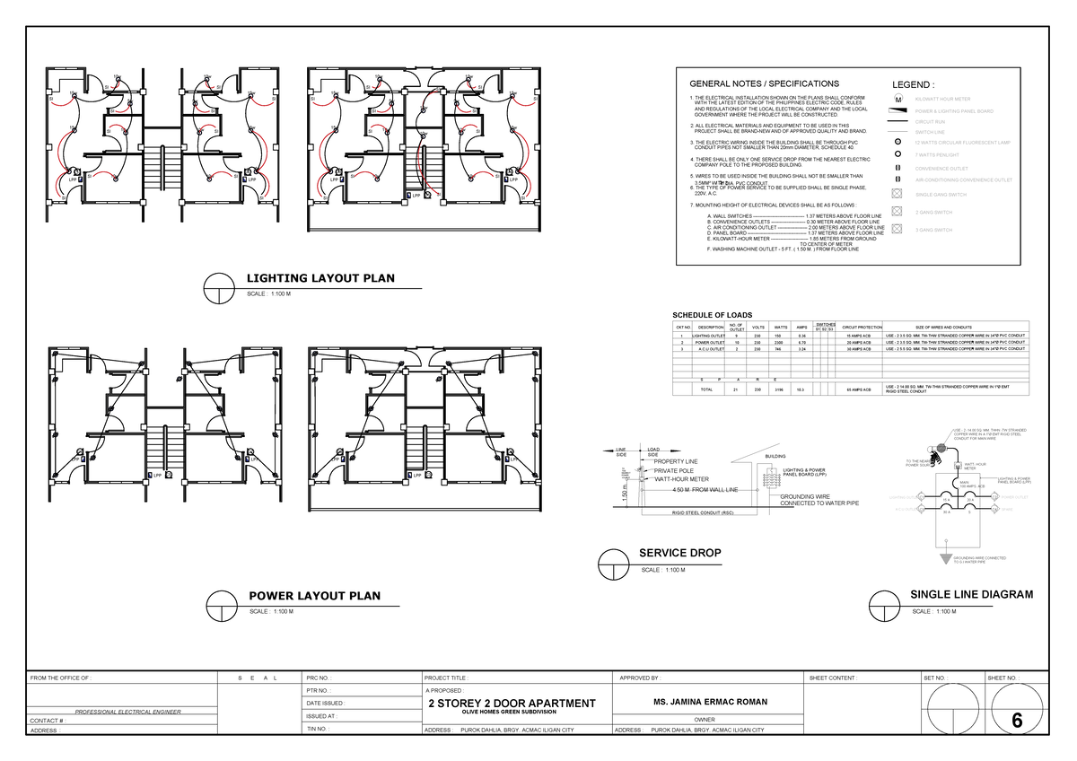Electrical Installation Specifications for 2-Storey Apartment (ELECT ...