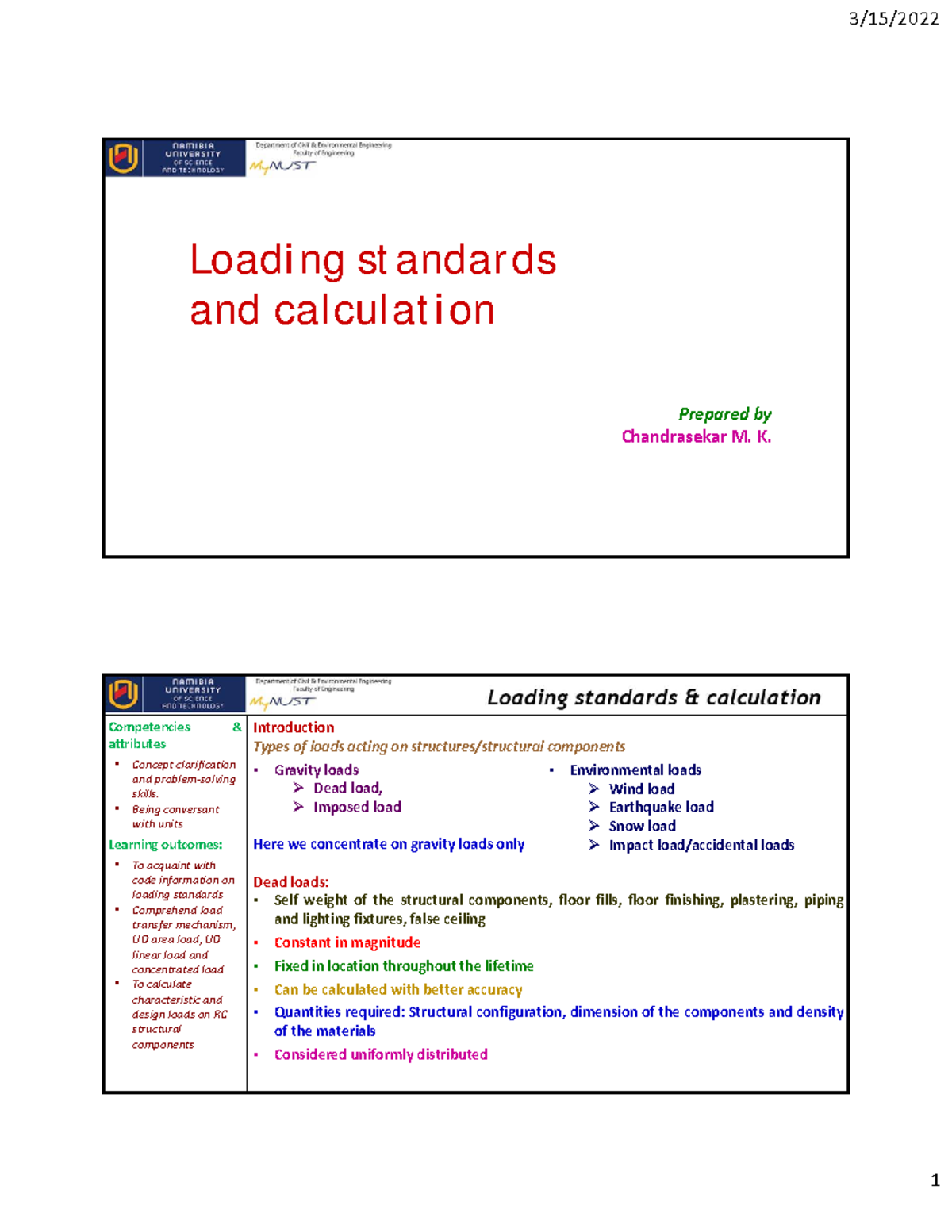 Loading Standards and Calculation - Lecture Notes - Studocu