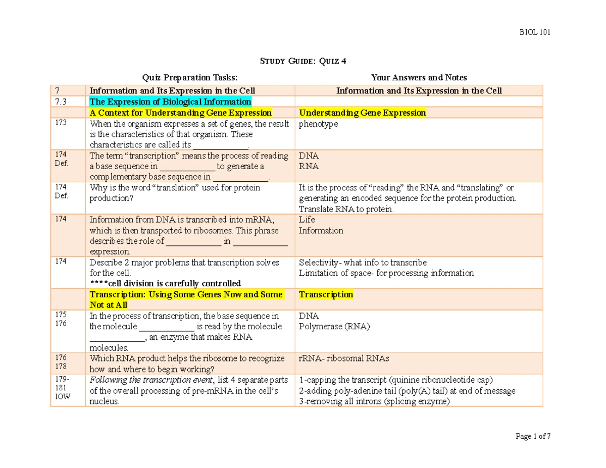 BIOL 101 Quiz 7 2019 - study guide - • Question 1 3 out of 3 points ...
