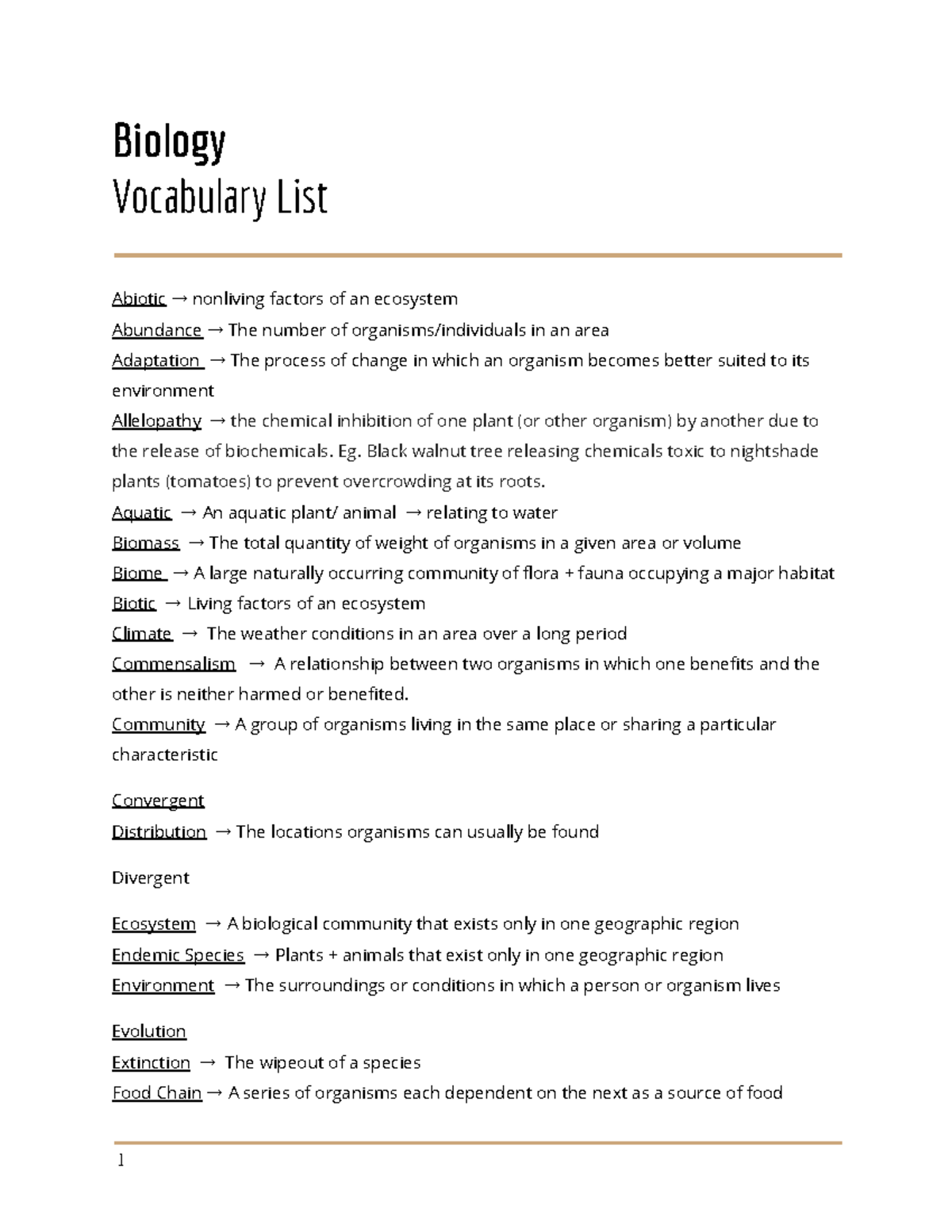 Biology Vocabulary List: Nonliving Factors in Ecosystems - Studocu