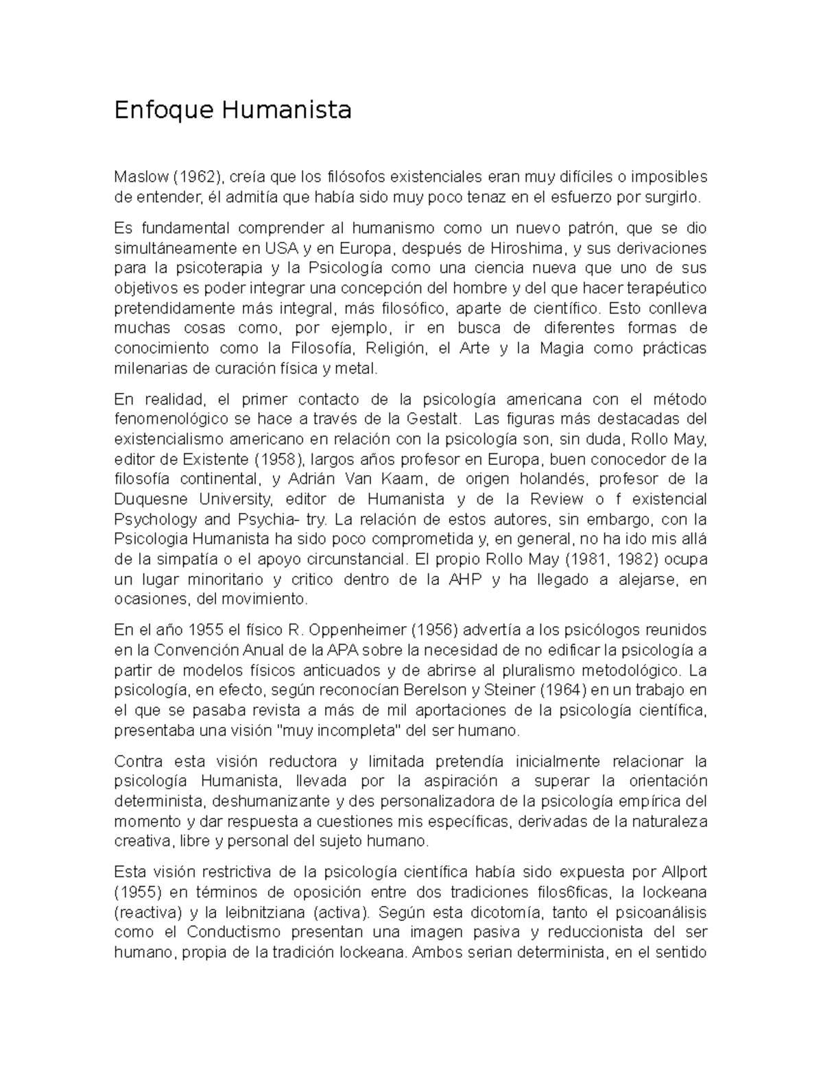 Enfoque humanista - Información - Enfoque Humanista Maslow (1962 ...