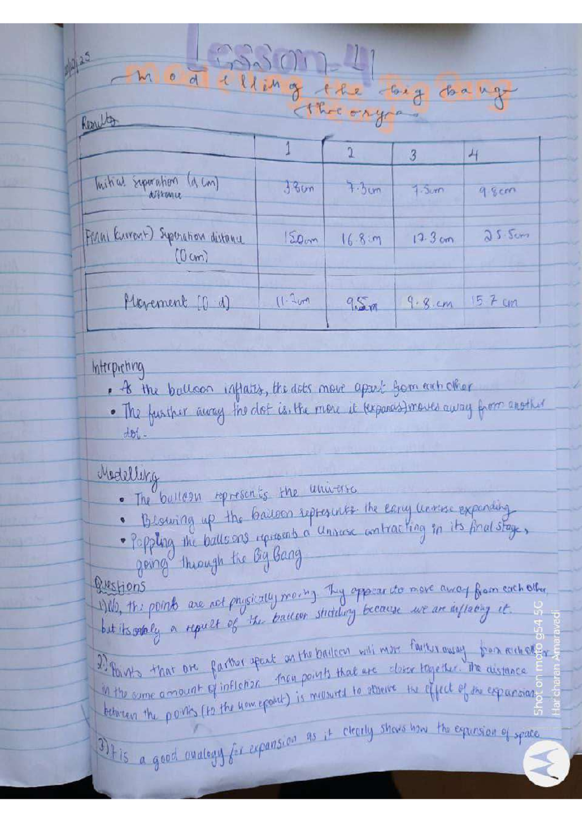 Science Homework - Lesson 4 - Modelling the Big Bang Expansion - Studocu