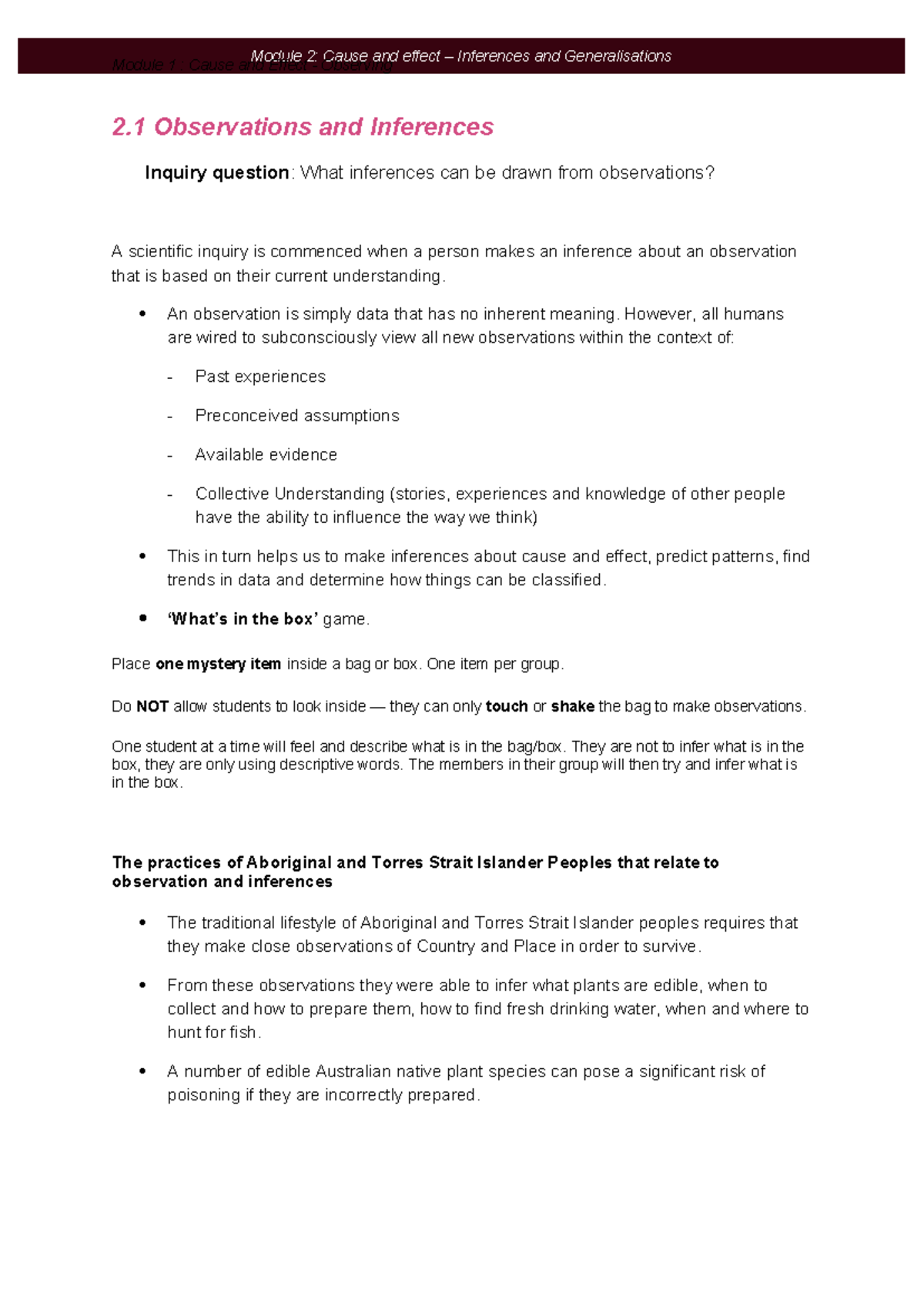 Module 2: Cause and Effect Inferences & Observations in Science - Studocu