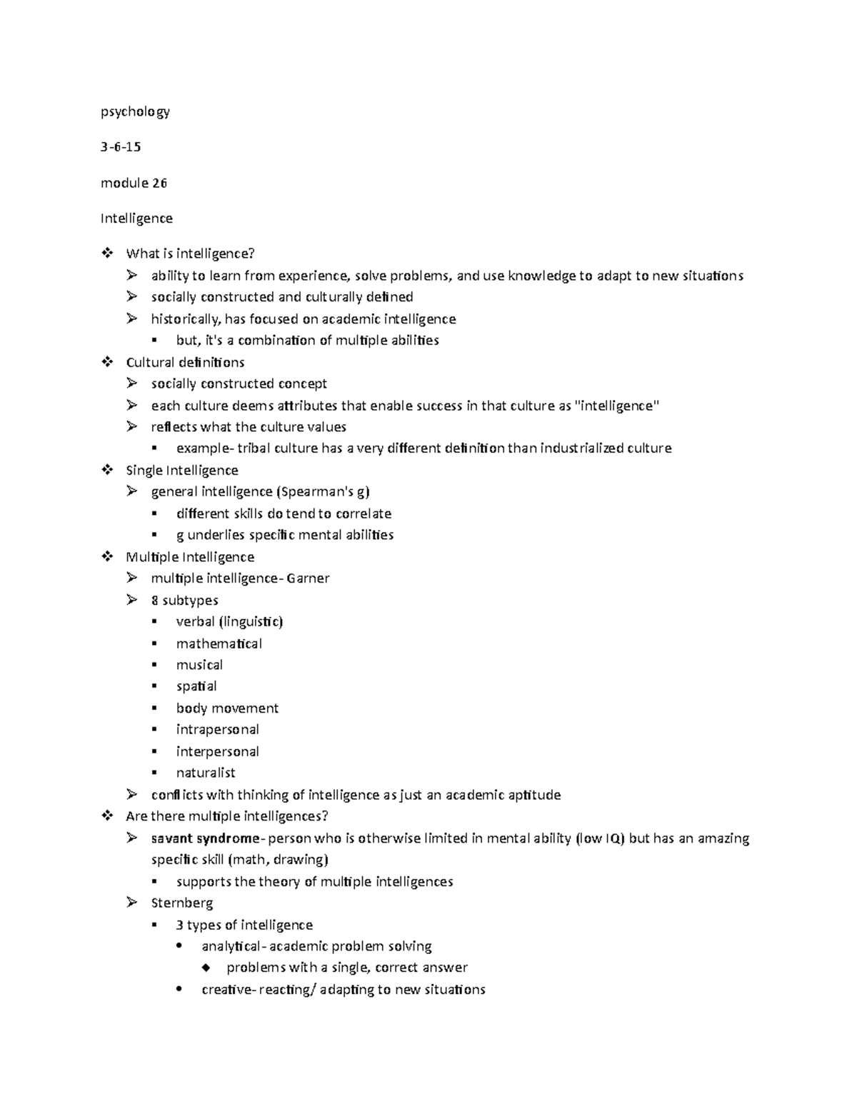 Module 26 and 27 - 26-27 - psychology 3-6- module 26 Intelligence What ...