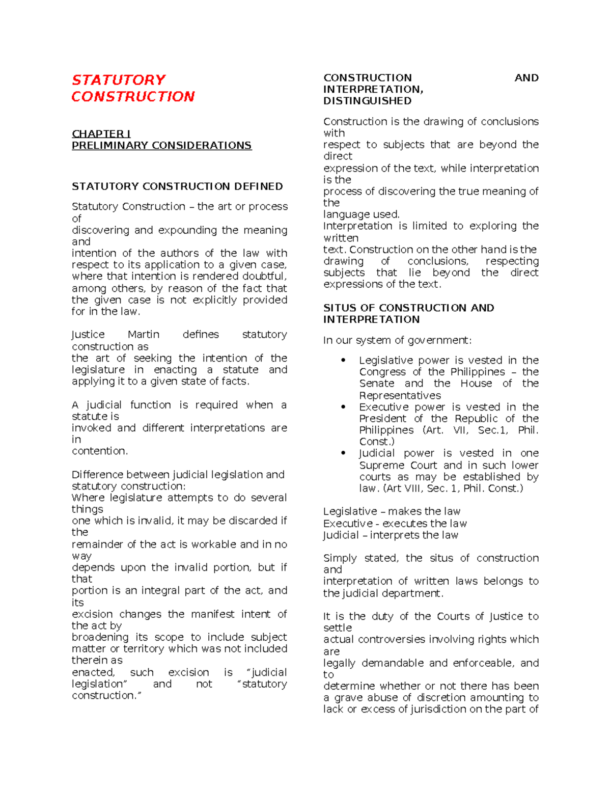 STAT 101: Statutory Construction - Chapter I Overview and Key Concepts ...