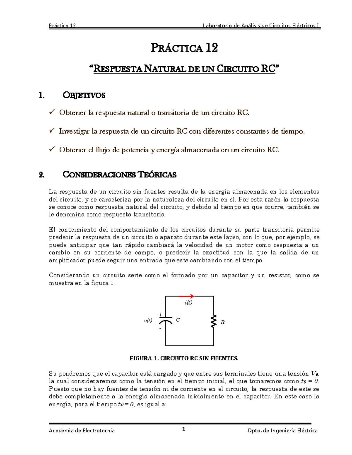 Práctica 12: Respuesta Natural de un Circuito RC y Análisis de Carga - Studocu