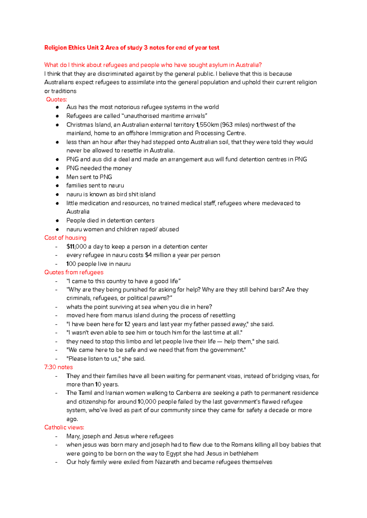 Religion Ethics Unit 2 Area of Study 3: Refugees & Asylum Seekers ...