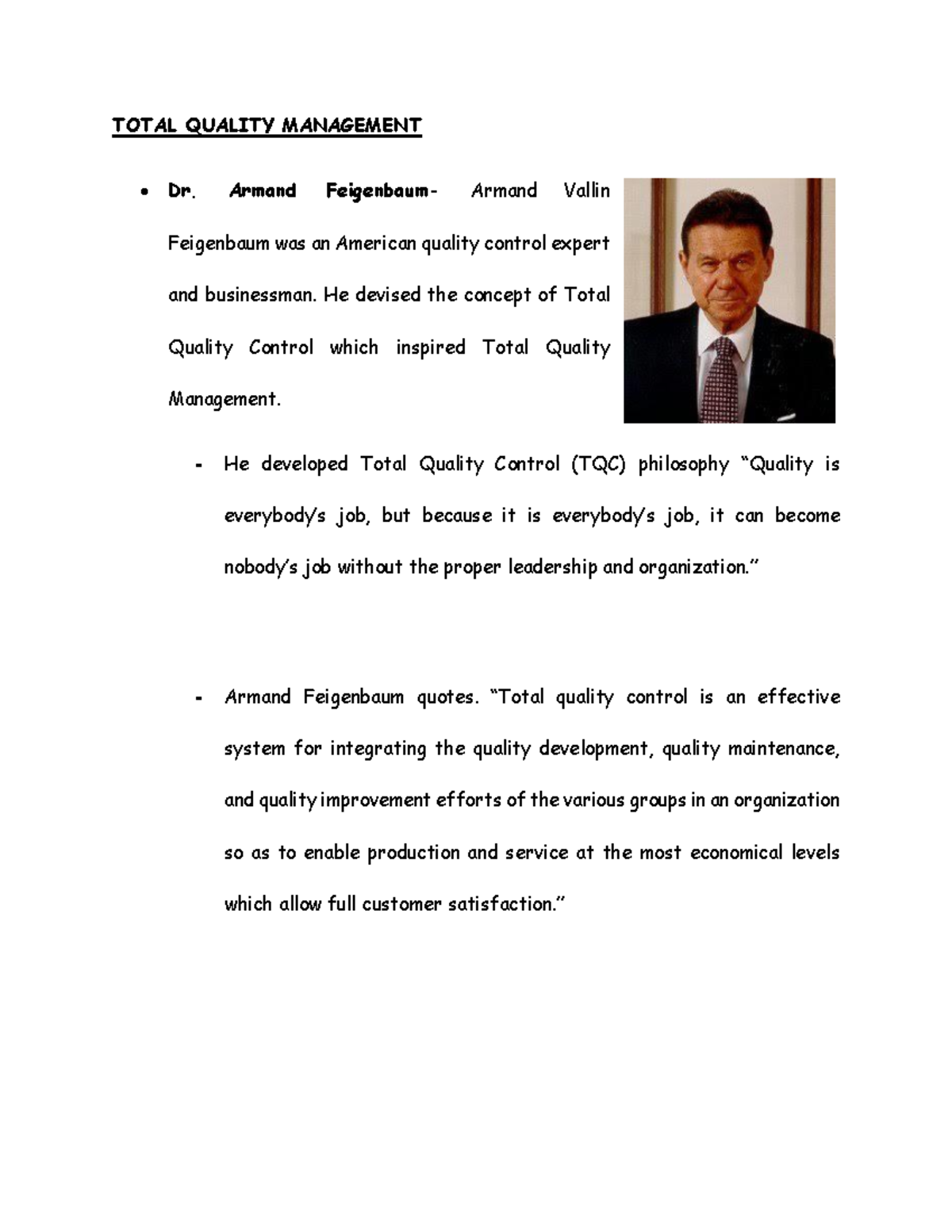 Total Quality Management - TOTAL QUALITY MANAGEMENT Dr. Armand ...